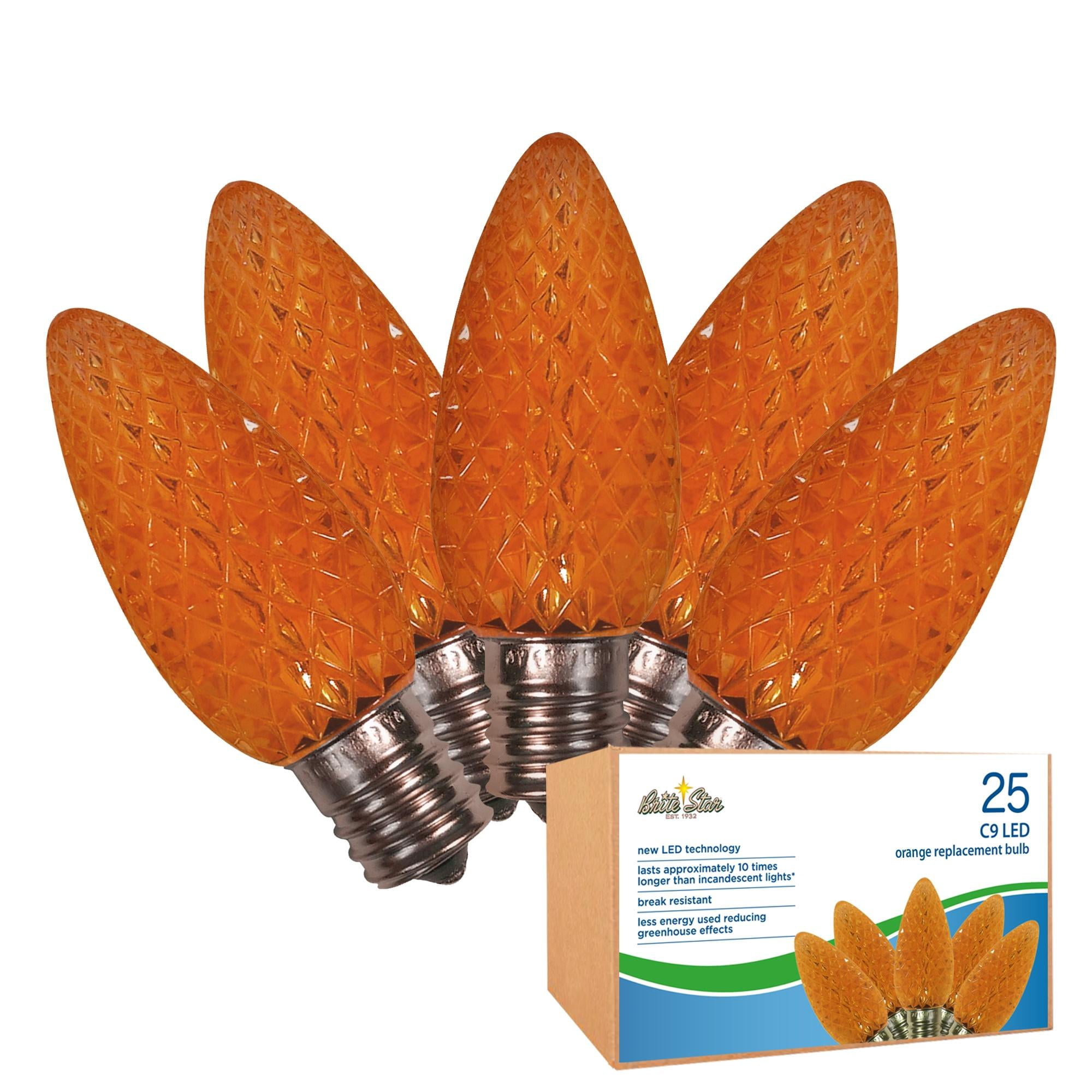 Brite Star LED C9 Replacement Bulbs - Orange 25-Pack, Energy Efficient ...