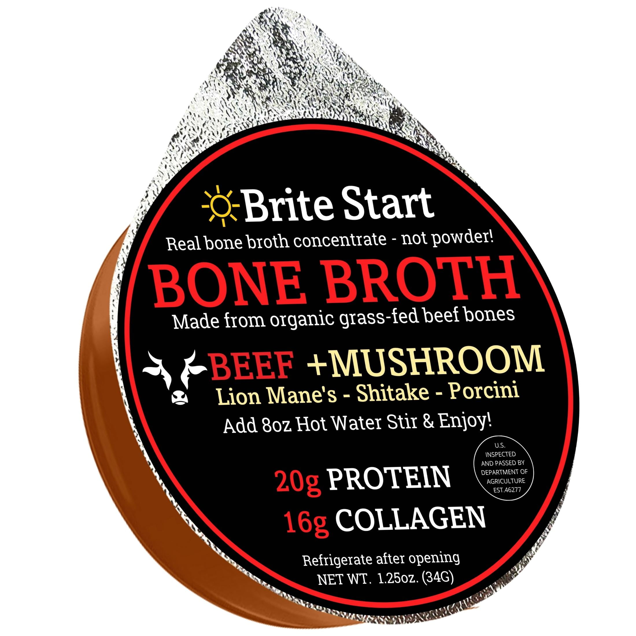 Brite Start Organic Grass Fed Beef & Mushroom Bone Broth Concentrate ...