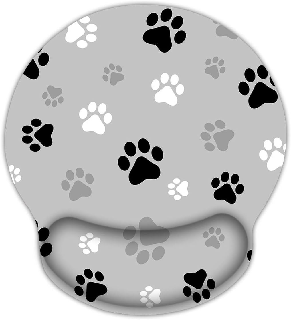 Britimes Ergonomic Mouse Pad with Wrist Support Gray Paw Print Non-Slip ...