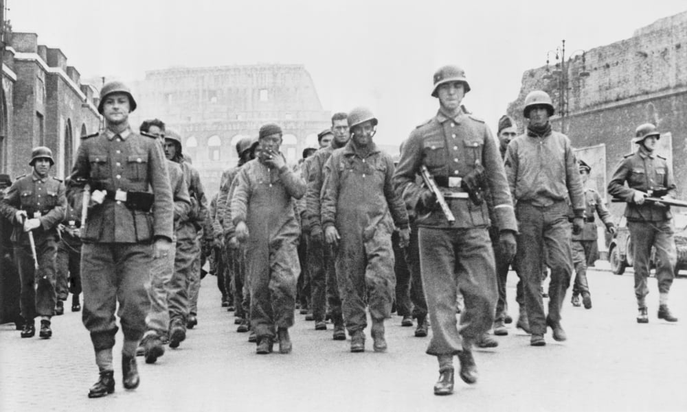British And American Prisoners Of War Marching Through Rome Under Guard ...