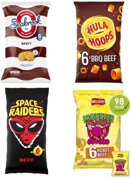British Beef Flavoured Crisps - Seabrook, Hula Hoops, Space Raiders ...