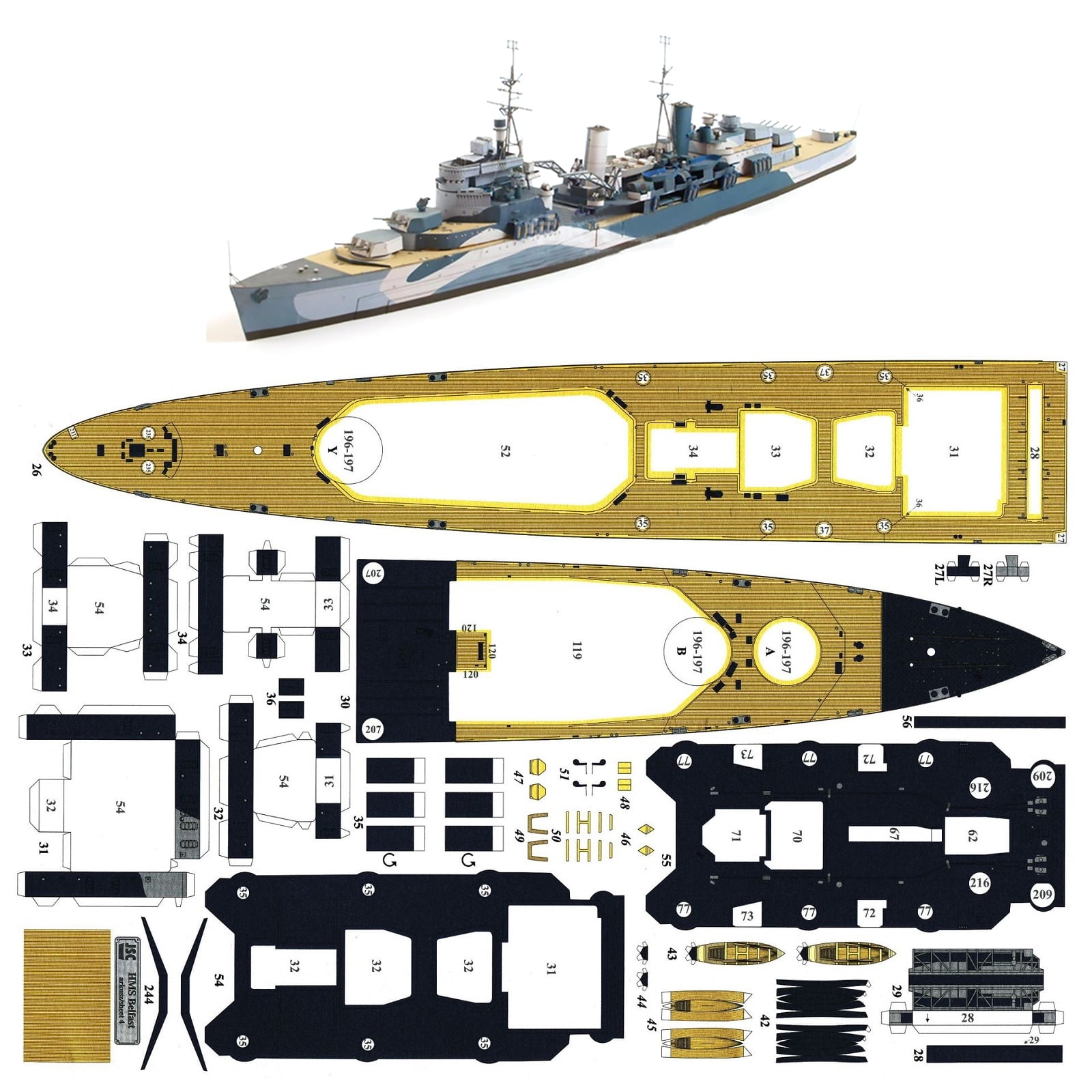 British Belfast Light Cruiser Paper Model Kit 1:400 Scale DIY Assembly ...