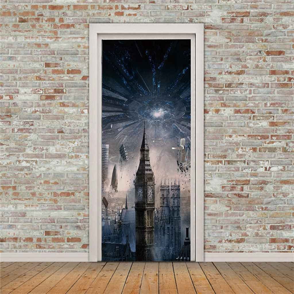 British Big Ben Door Sticker Cityscape At Night Decal Removable Urban ...