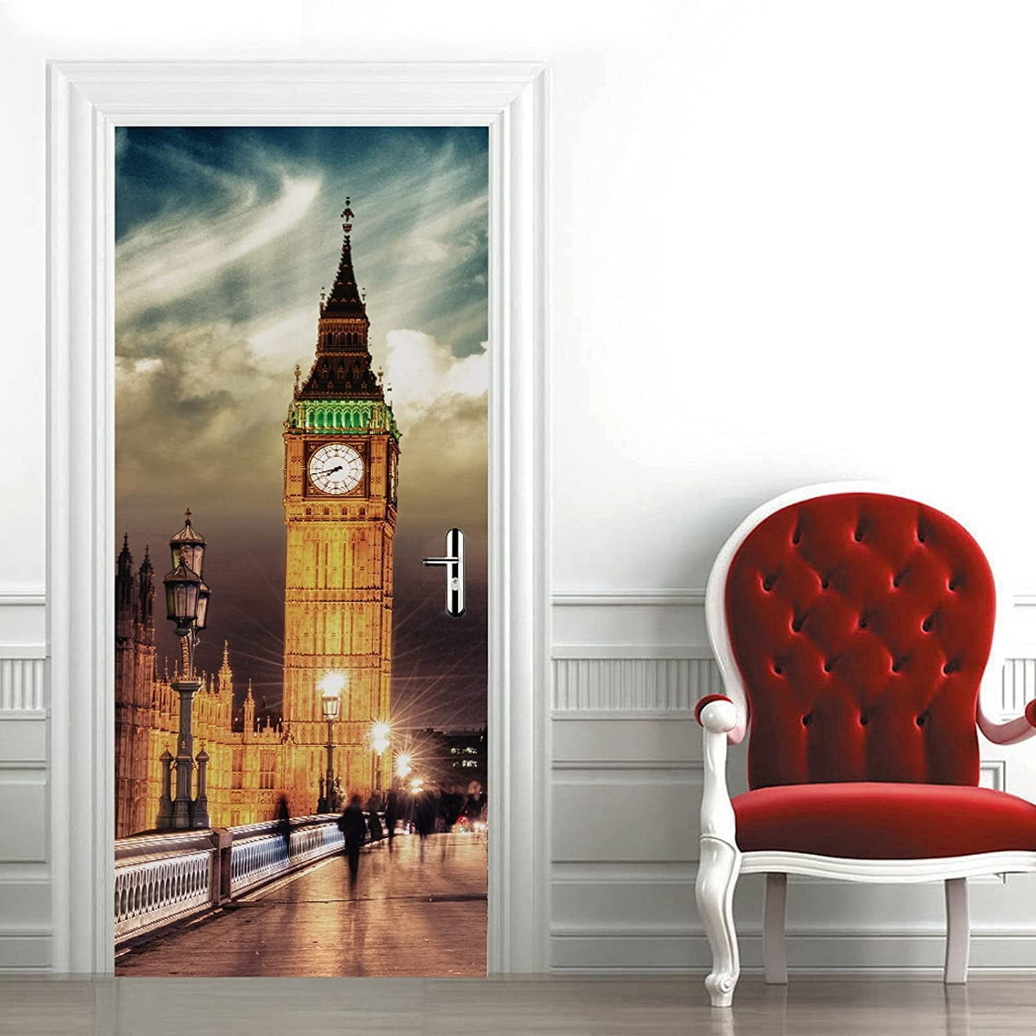 British Big Ben Door Sticker Cityscape At Night Decal Removable Urban ...
