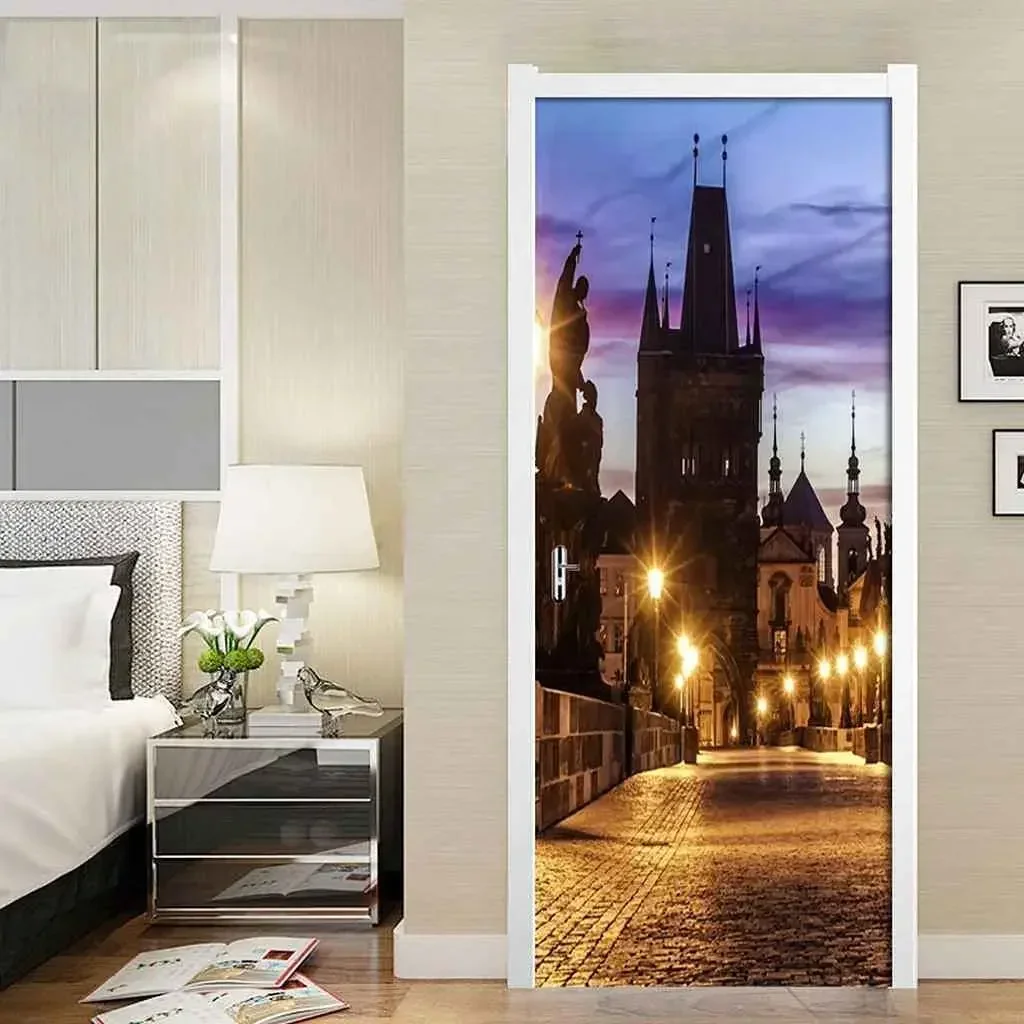 British Big Ben Door Sticker Cityscape At Night Decal Removable Urban Architecture Mural Poster ...