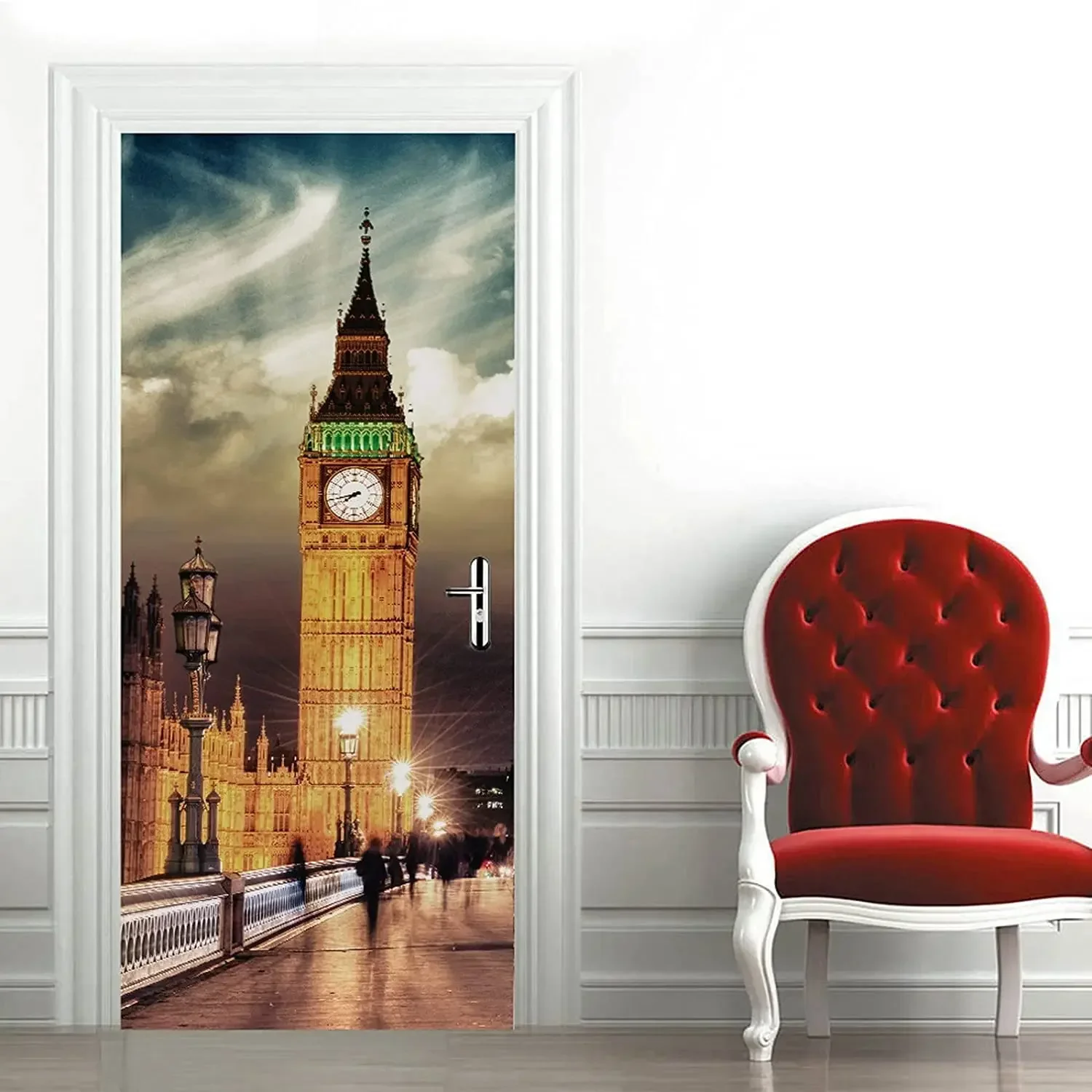 British Big Ben Door Sticker Cityscape At Night Decal Removable Urban Architecture Mural Poster ...