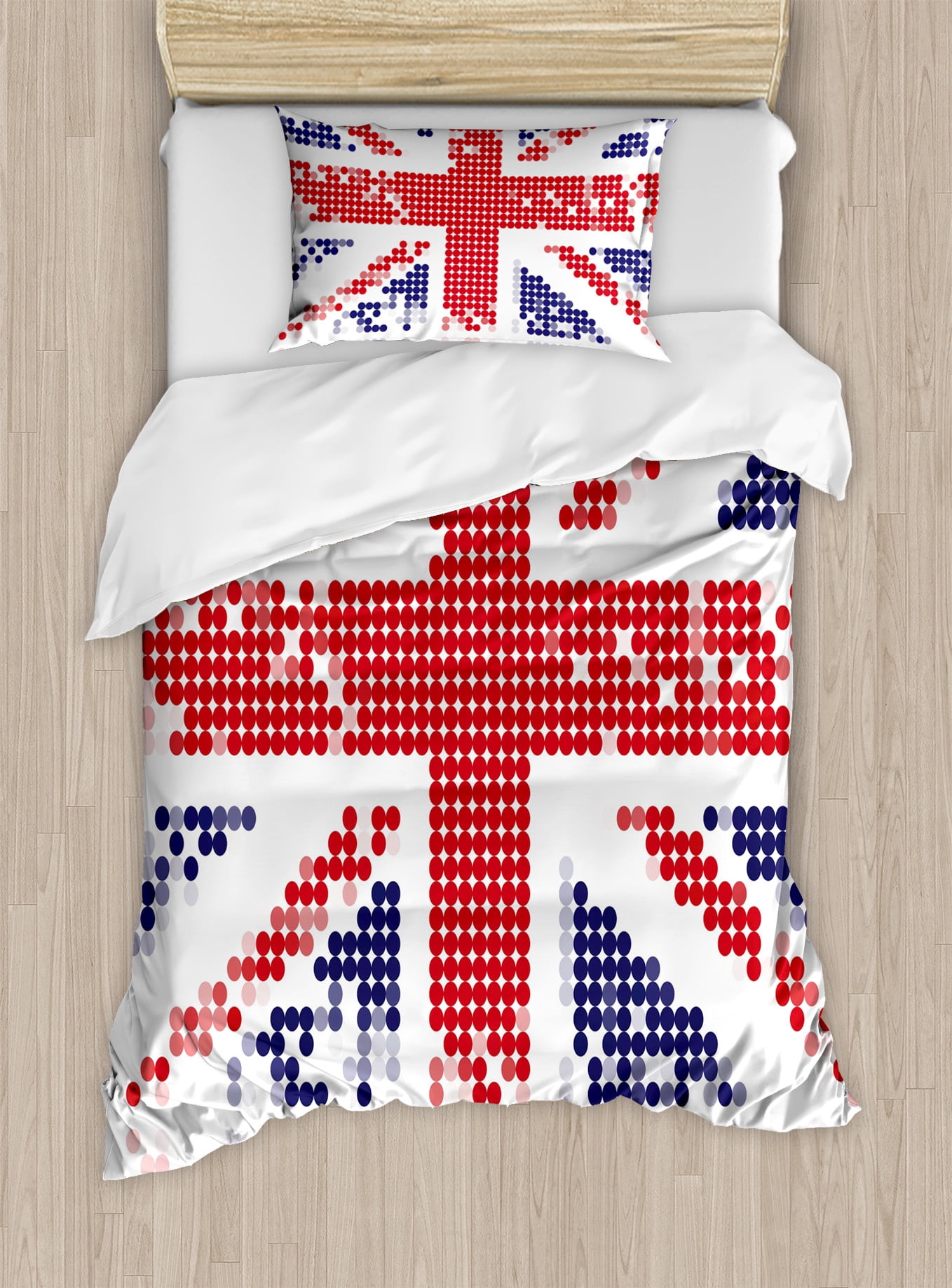 British Duvet Cover Set, Grunge United Kingdom Flag with Dot Circle ...