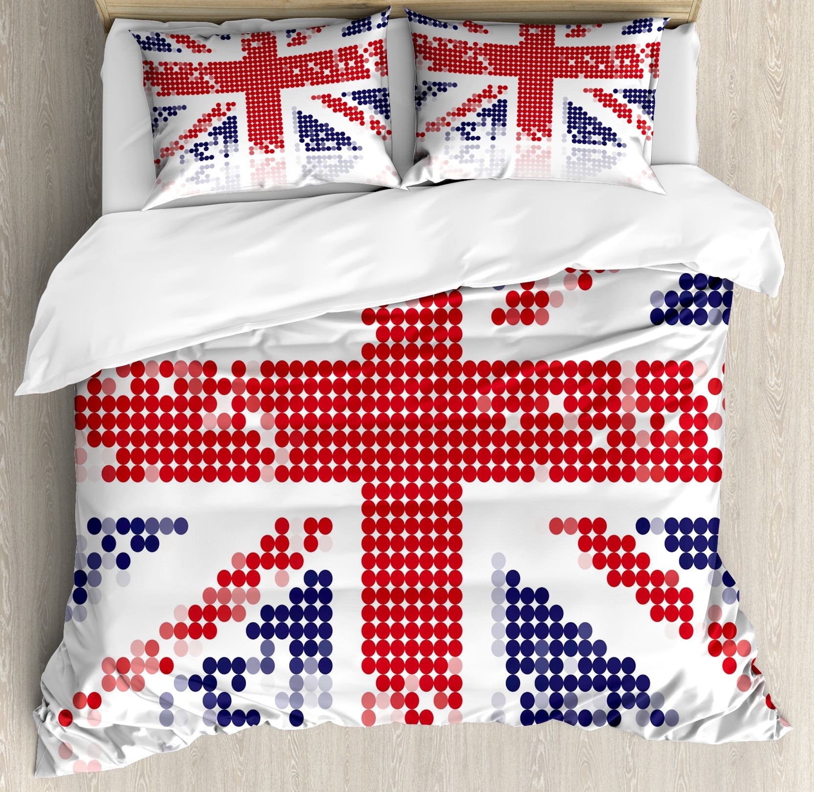 British Duvet Cover Set, Grunge United Kingdom Flag with Dot Circle ...