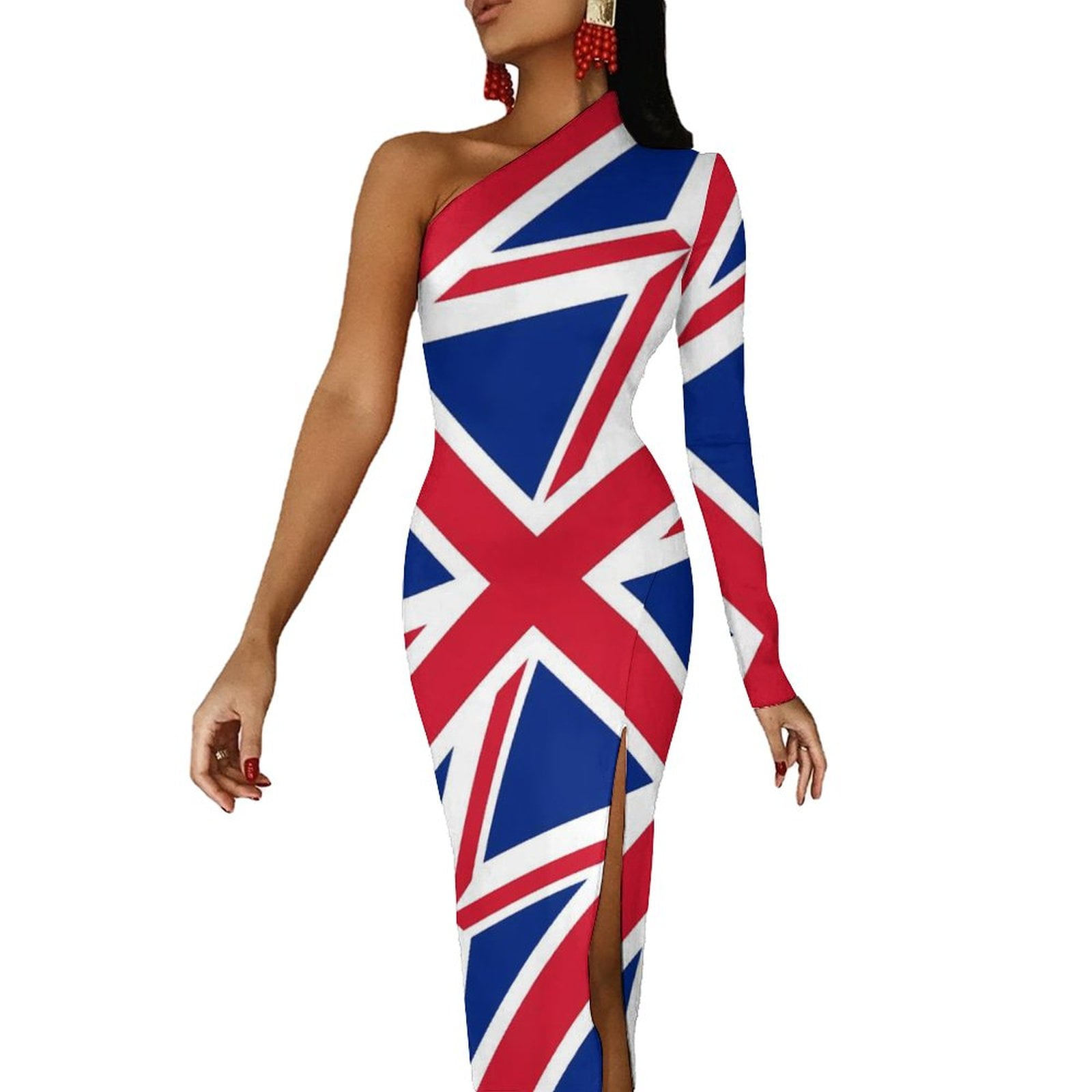 British Flag Maxi Dress One Shoulder Abstract Flags Street Wear Bodycon ...