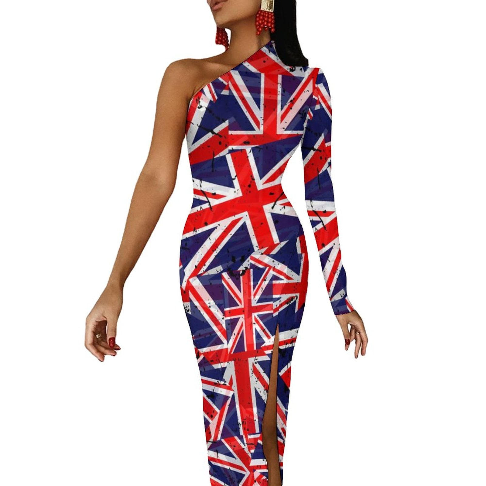 British Flag Maxi Dress One Shoulder Abstract Flags Street Wear Bodycon ...