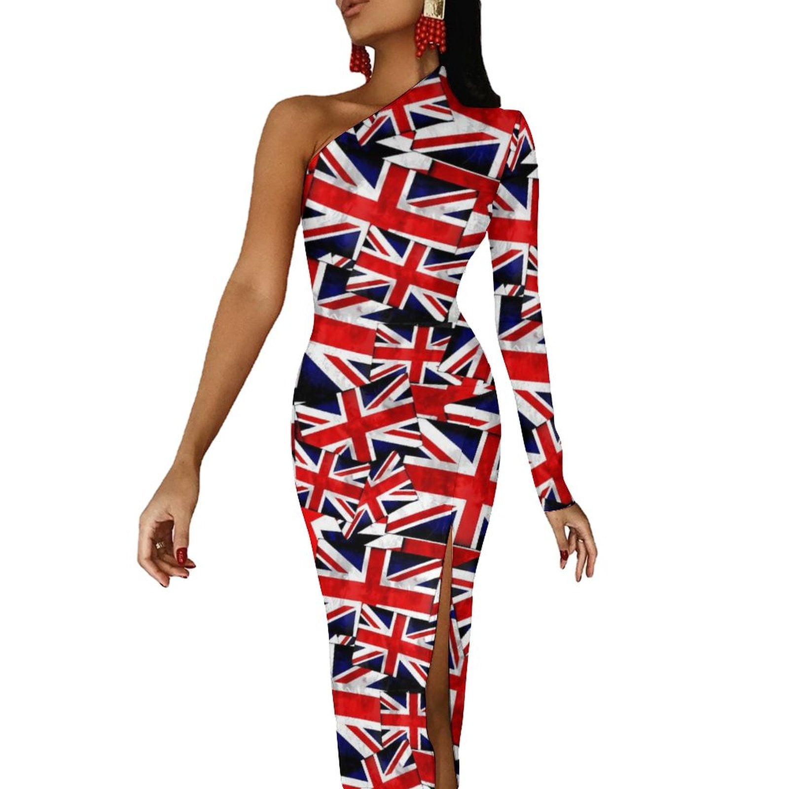 British Flag Maxi Dress One Shoulder Abstract Flags Street Wear Bodycon ...
