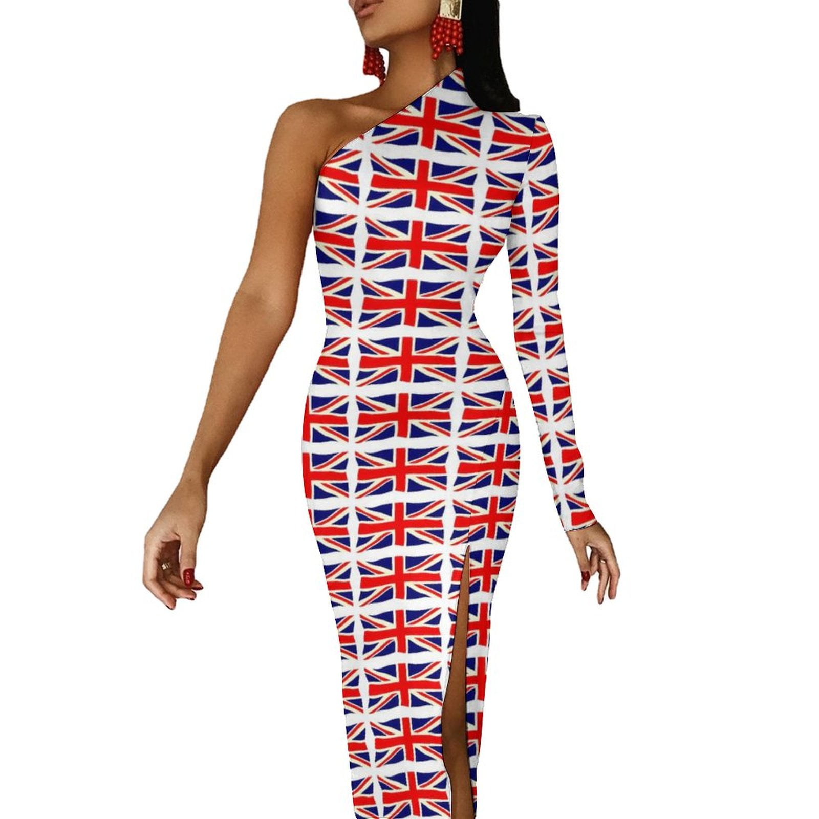 British Flag Maxi Dress One Shoulder Abstract Flags Street Wear Bodycon ...