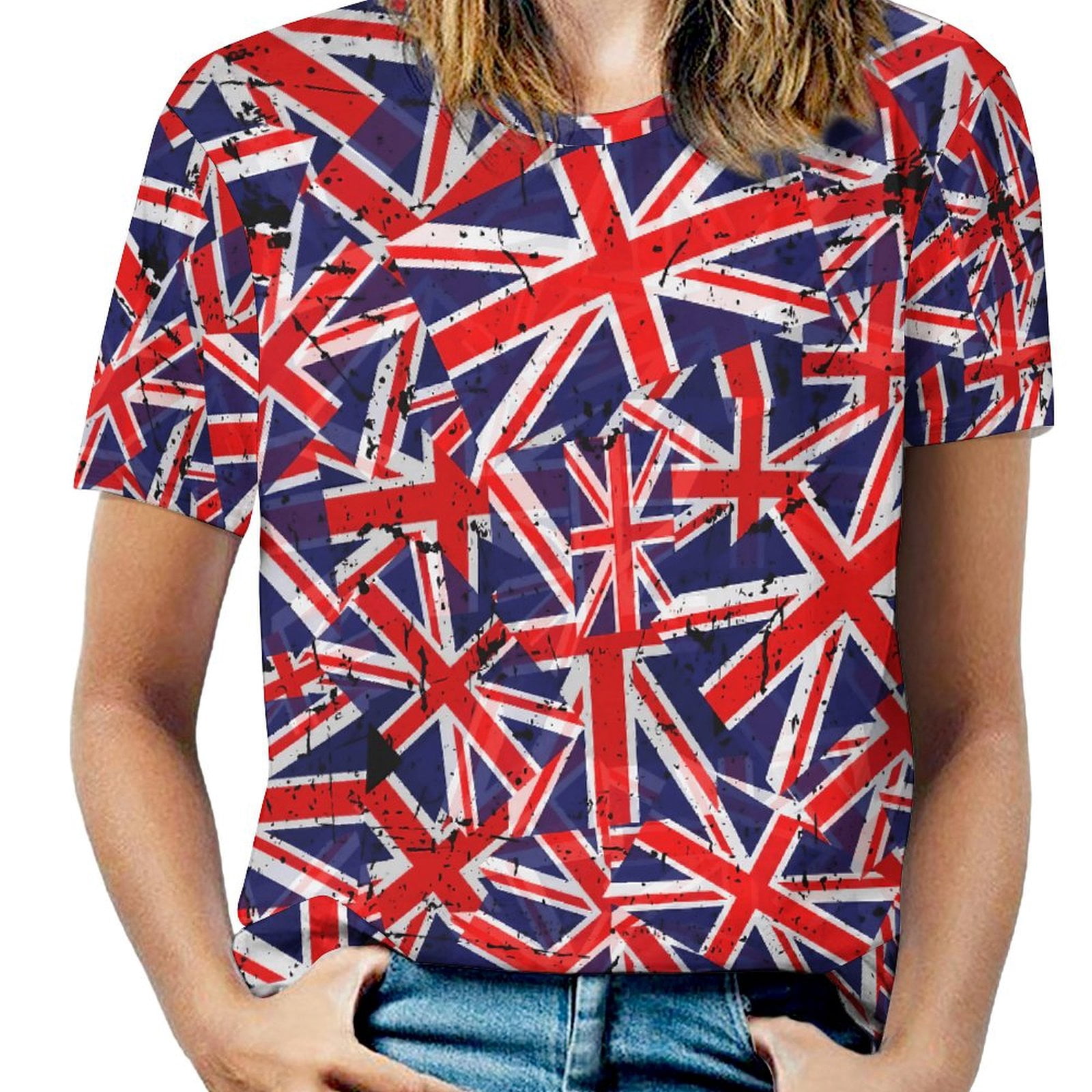 British Flag Pattern Print Women's Short Sleeve Tops Casual Blouses T ...