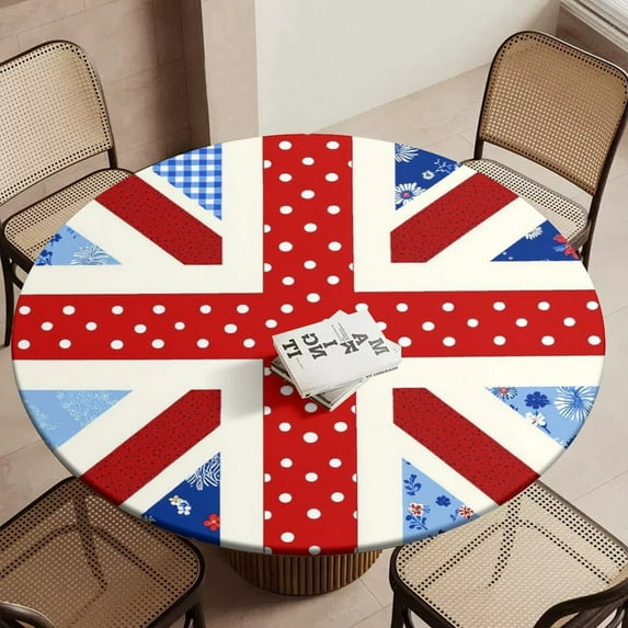 British Flag with Patterned Quilt Design Round Table Cover Kitchen ...