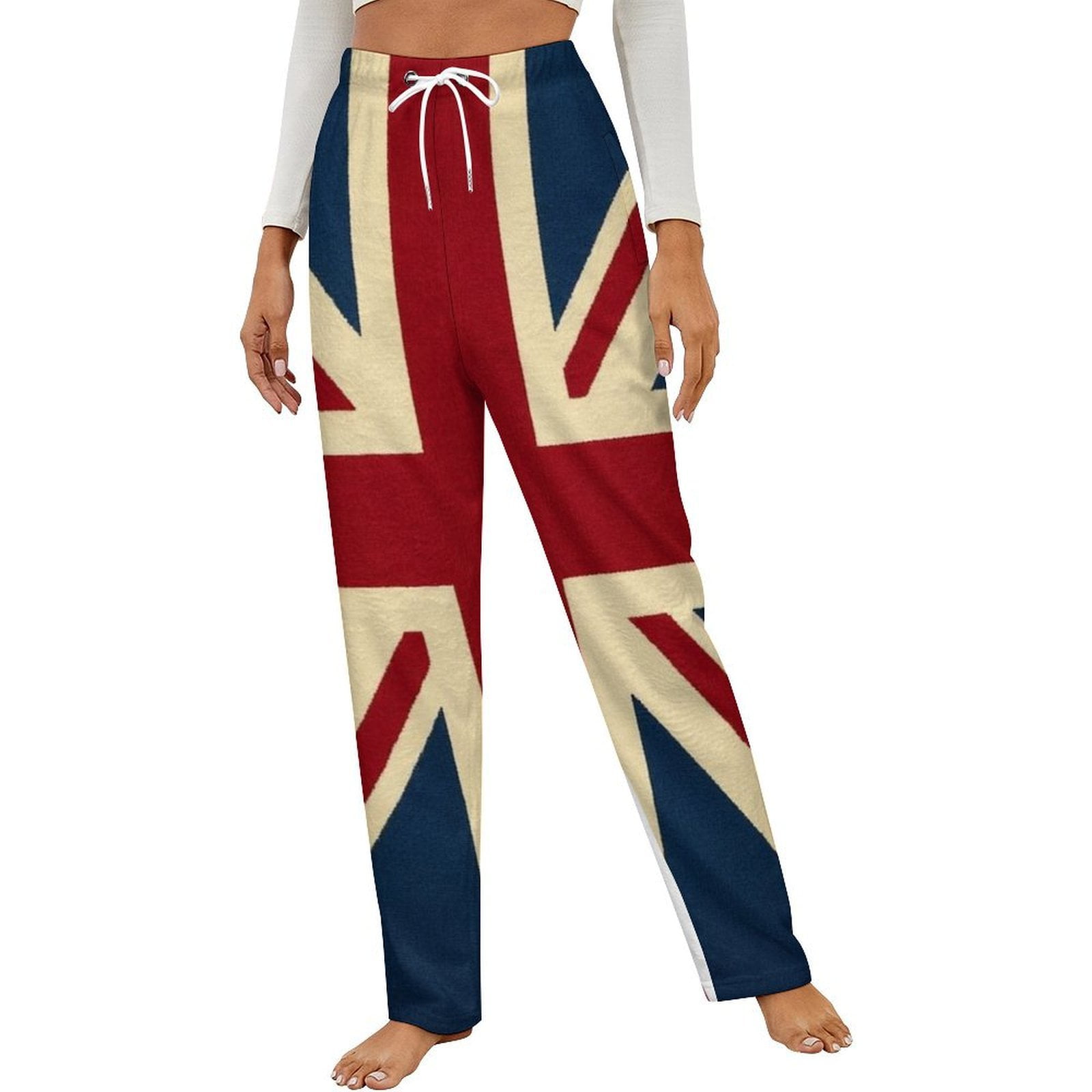 British Flag Print Rug Winter Female Pants Flannel High Waist Women ...