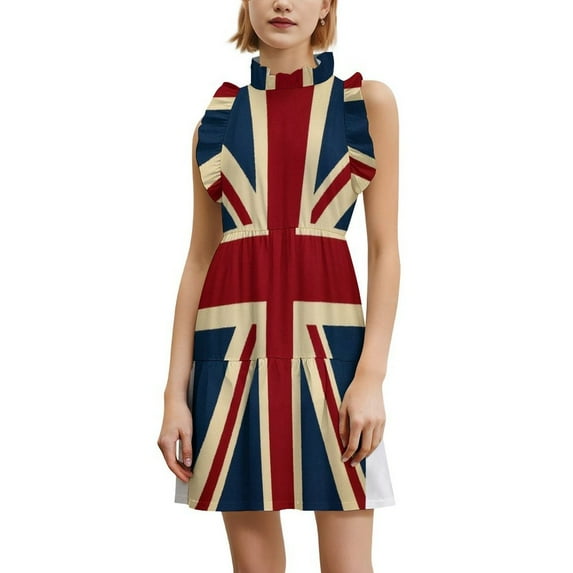 British Flag Print Rug Women's Fashion Casual Dress Summer Stand Up ...