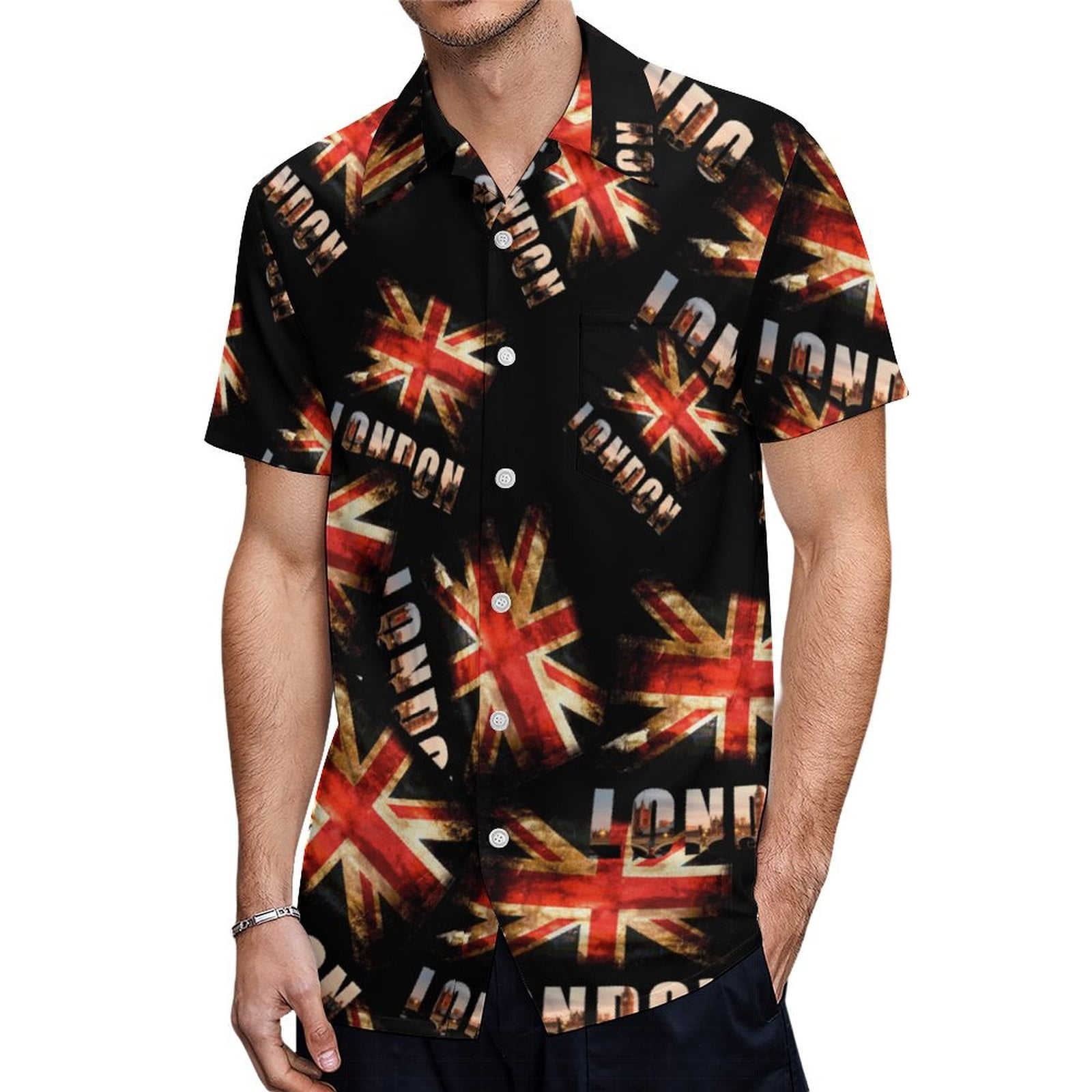 British Flag UK Big Ben London Mens Hawaiian Shirts Printed Casual ...