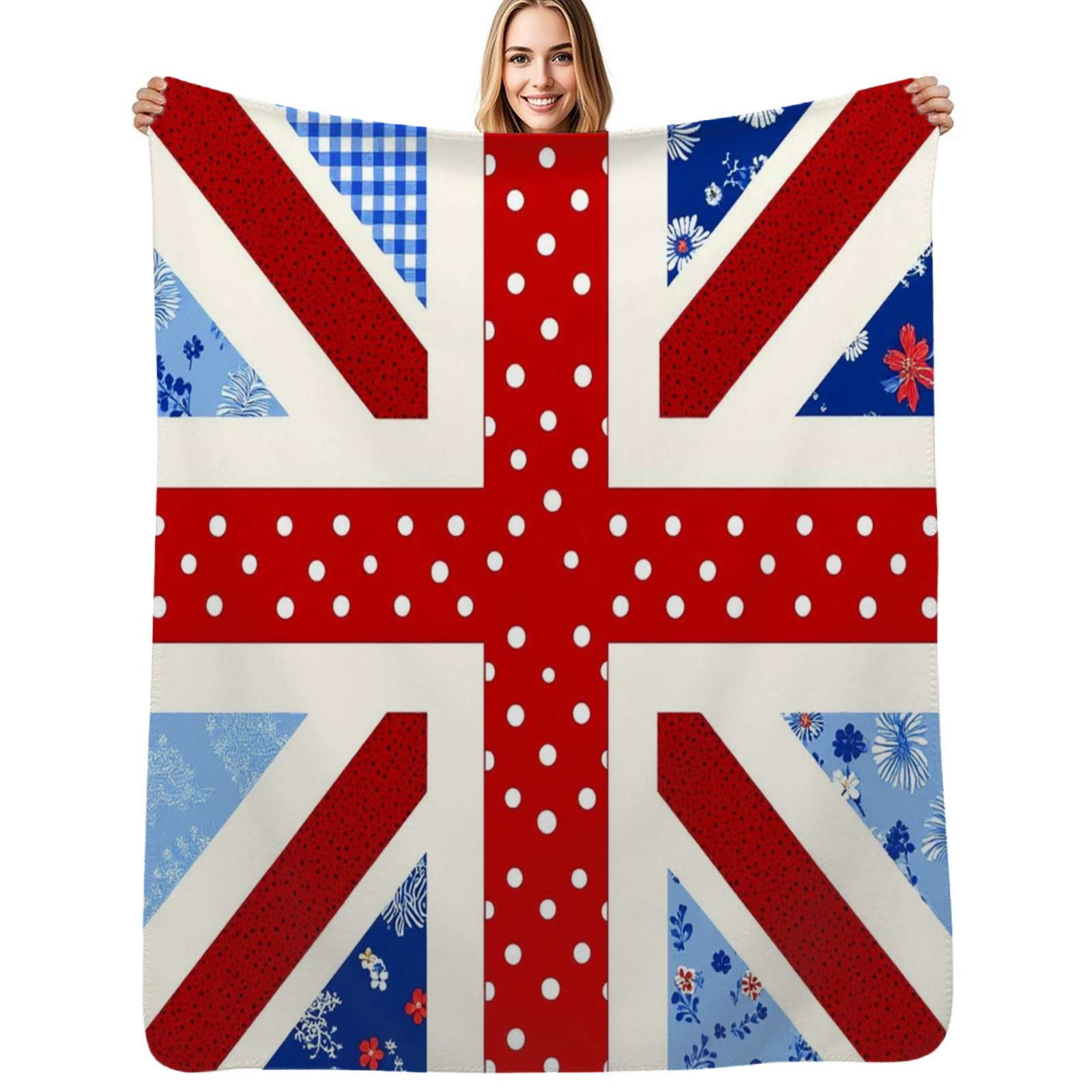 British Flag with Patterned Quilt Design Flannel Blankets Soft Throw ...