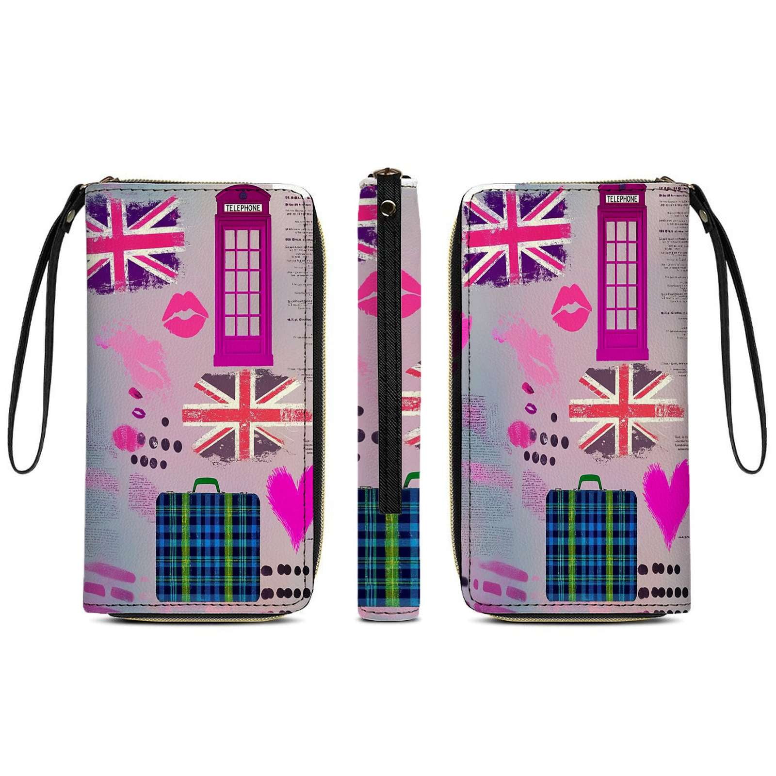 British Icons Grunge Pattern Long Wallets For Women PU Leather Purse ...