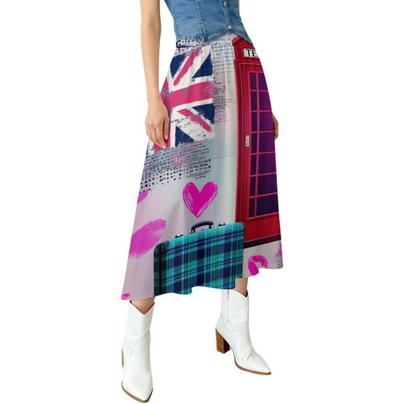 British Icons Grunge Pattern Women High Waist Midi Skirt Elegant Midi ...