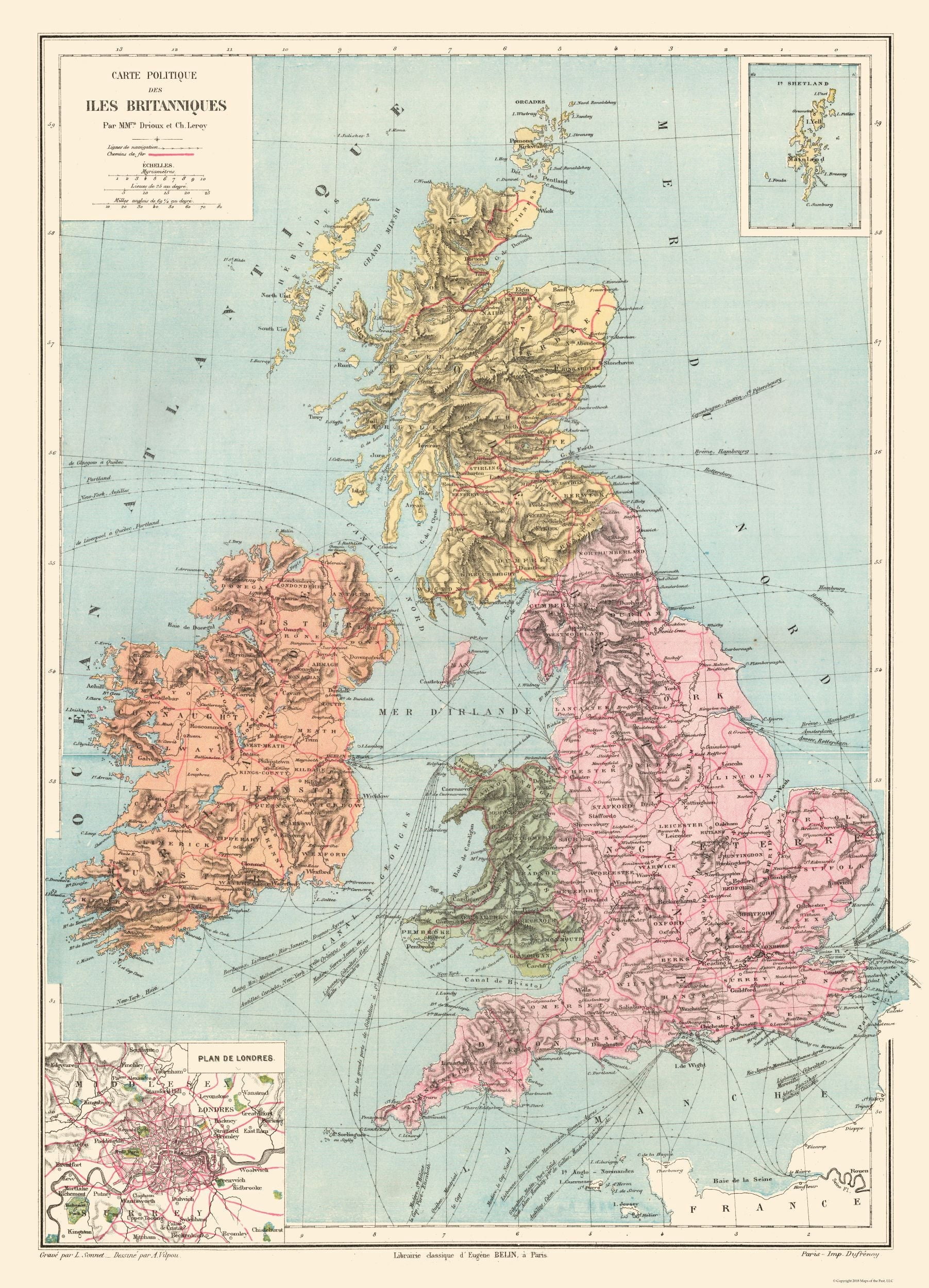 Historic Map - British Isles Political - Drioux 1882 - 23 x 31.89 ...