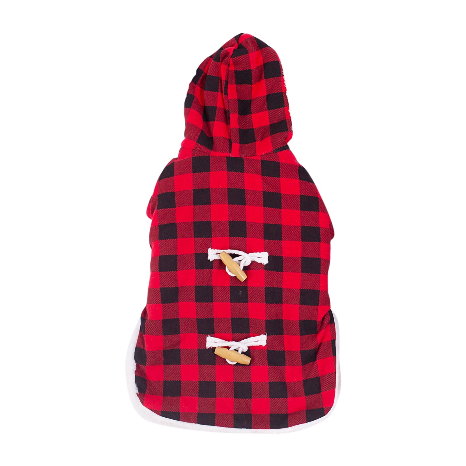 British Plaid Dog Hooded Cloak with Lamb Wool for Winter Warmth Small ...