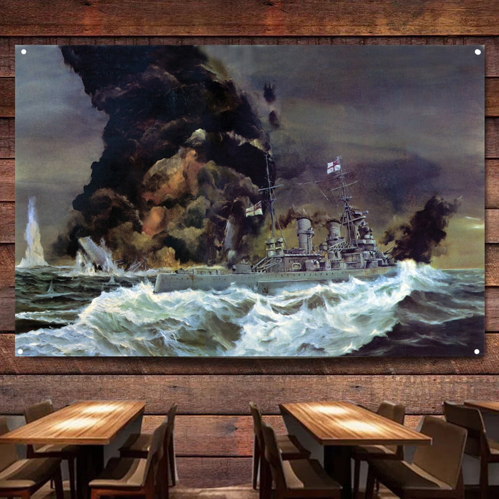 British Royal Navy battleship HMS Hood Flag Banner Wall Chart Canvas ...