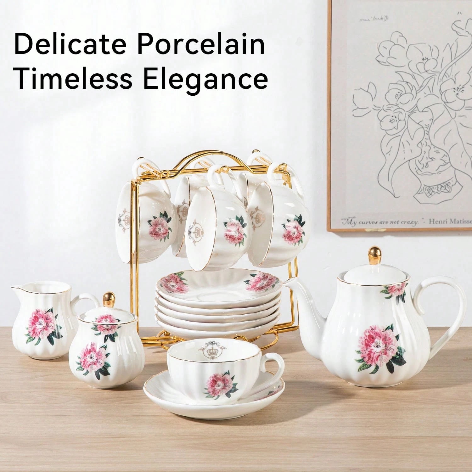 British Royal Series porcelain tea set, 8-ounce cup and 6-person sauce ...
