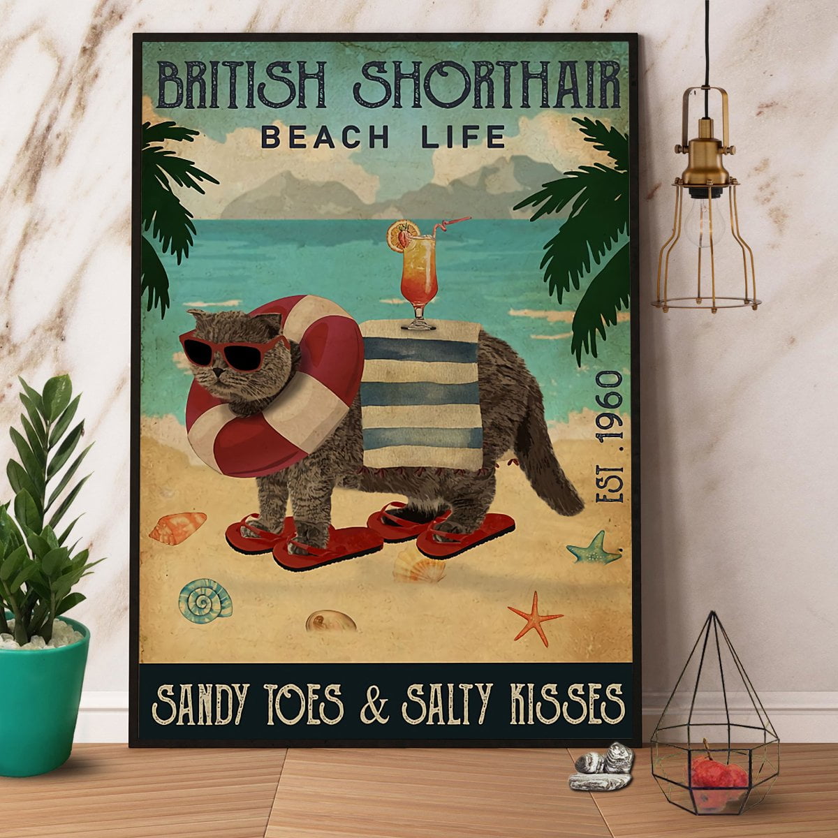 British Shorthair Beach Life Sandy Toes & Salty Kisses Paper Poster No ...