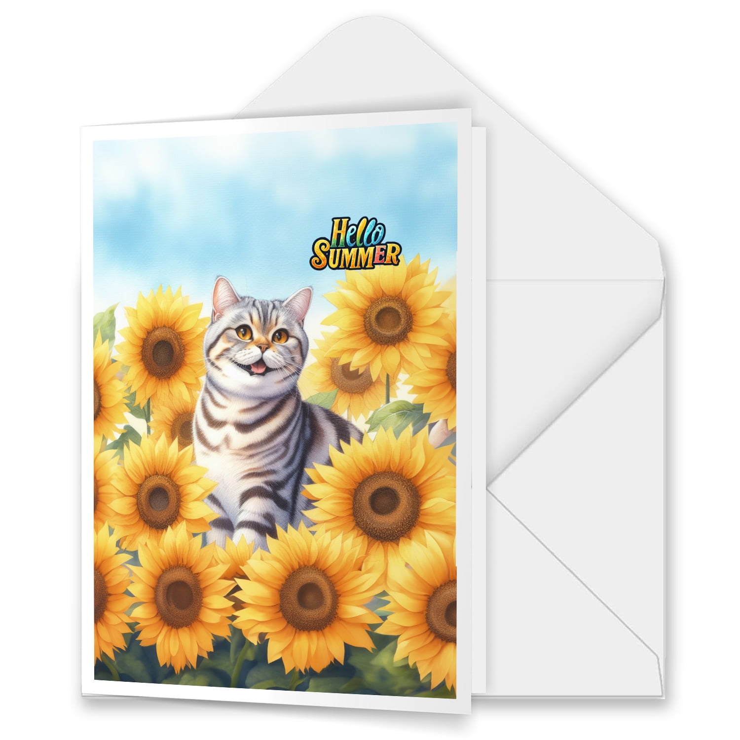 British Shorthair Hello Summer Sunshine Sunflowers Spring Retro Vintage ...