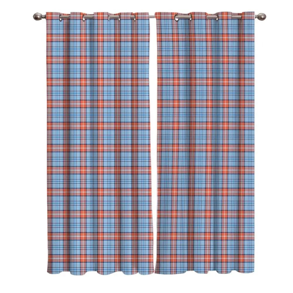 British Style Blue Orange Check Window Curtains Curtains for Living ...