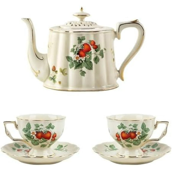 British Style Porcelain Tea Set, Ceramic Strawberry Pattern Tea Pot ...