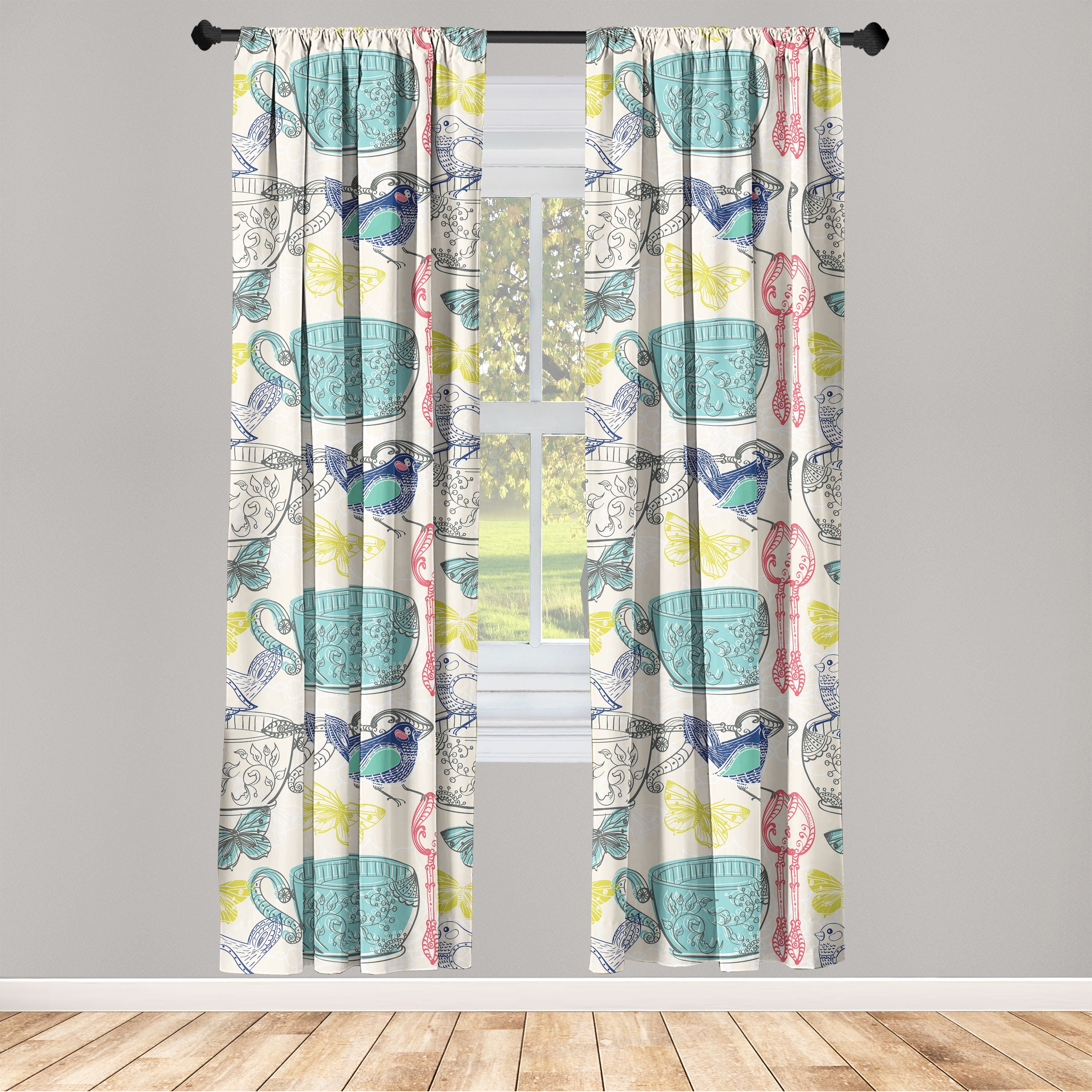 British Themed Window Curtains, Vintage English Vibe Floral Design ...