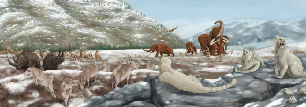 British landscape, 350,000 pb. Includes from left; Woolly rhino ...
