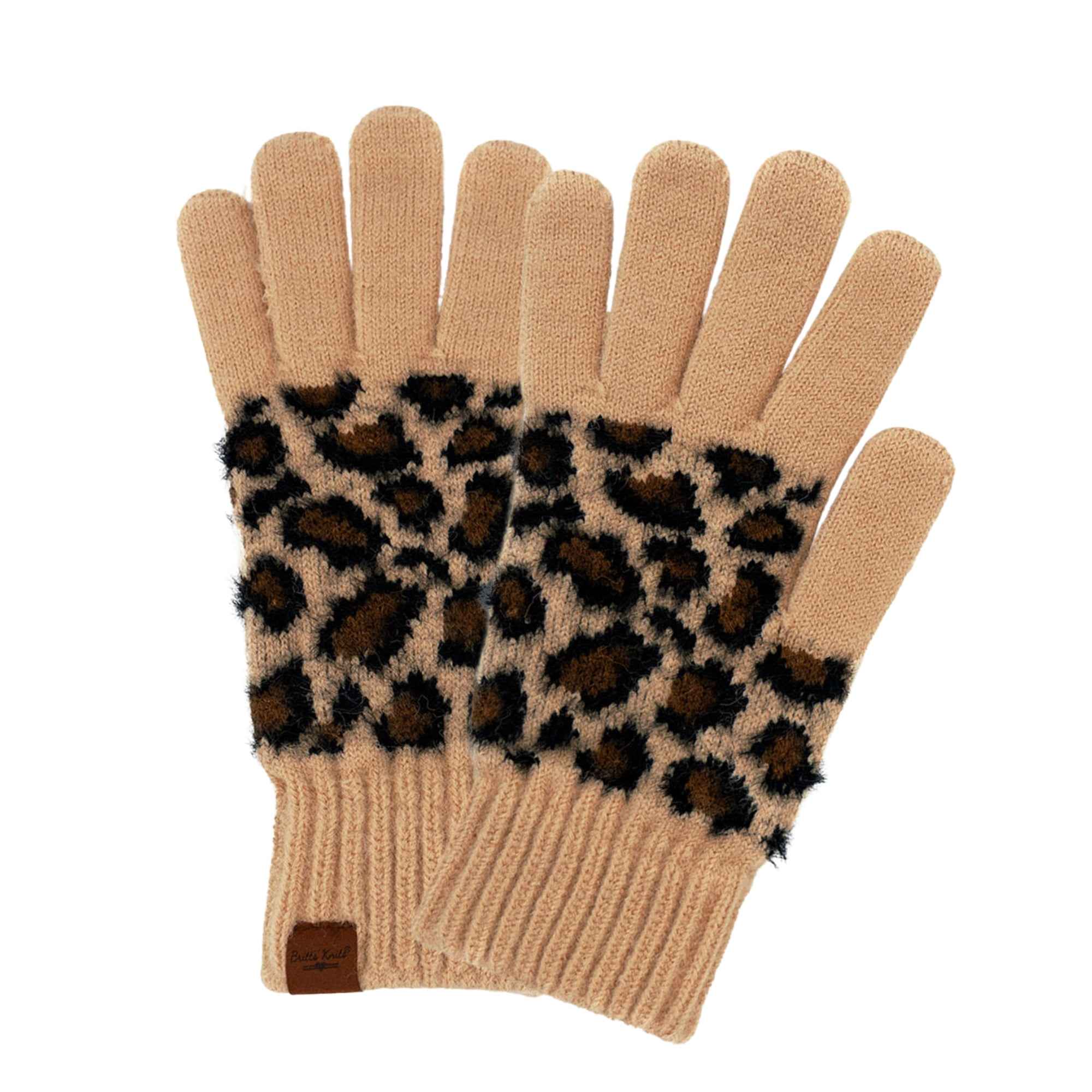 Britt’s Knits Classic Snow Leopard Knitted Gloves - Tan (Women's ...