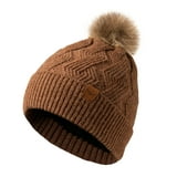 Britt’s Knits Warm Knitted Plush Lined Pom Hat - Brown (Women's ...