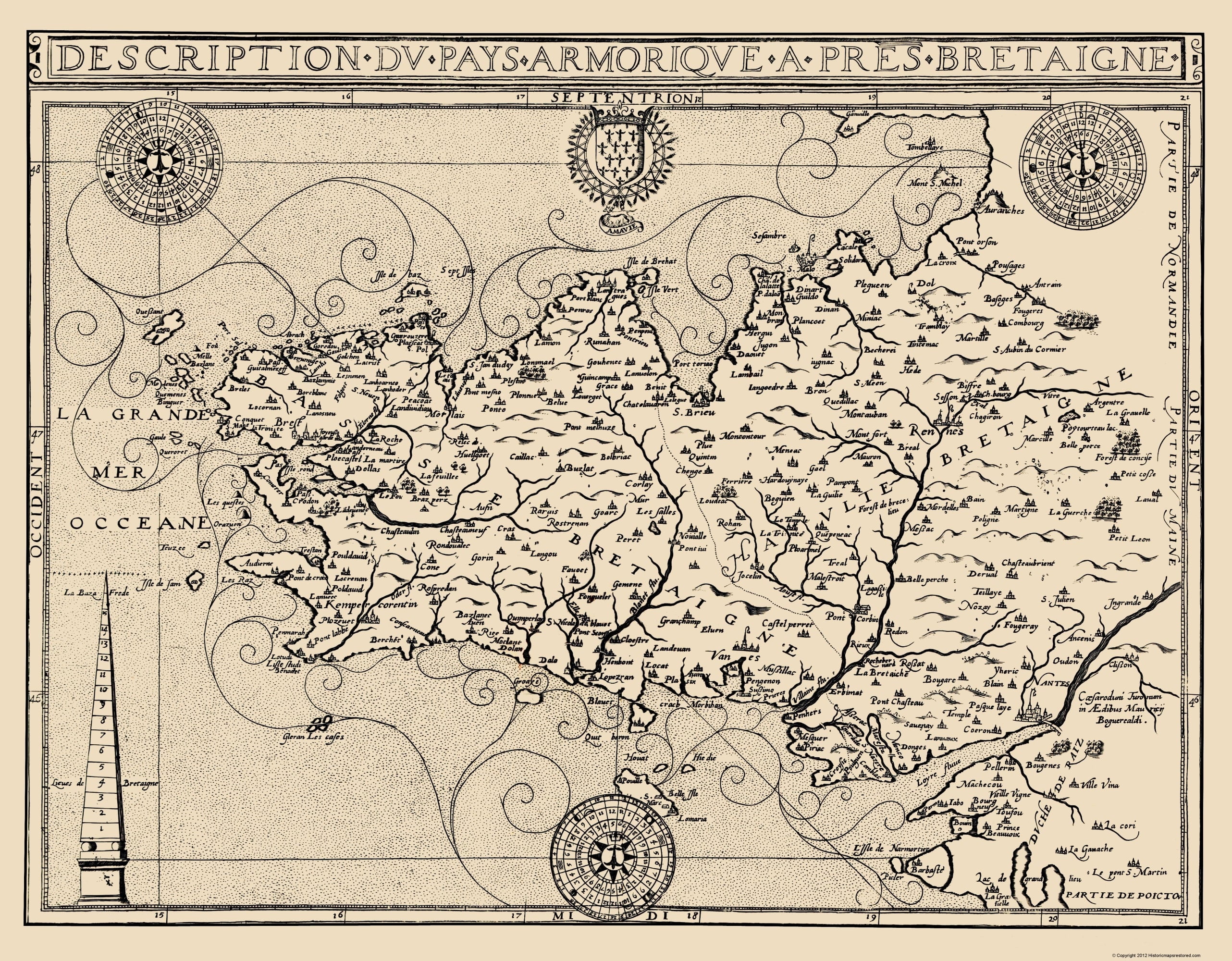 Historic Map - Brittany Region France - Tavernier 1641 - 23 x 29.49 ...