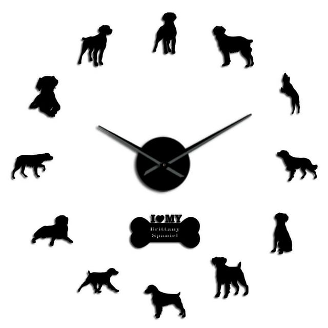 Brittany Spaniel Dog Silhouettes Frameless Wall Clock Stickers, DIY ...