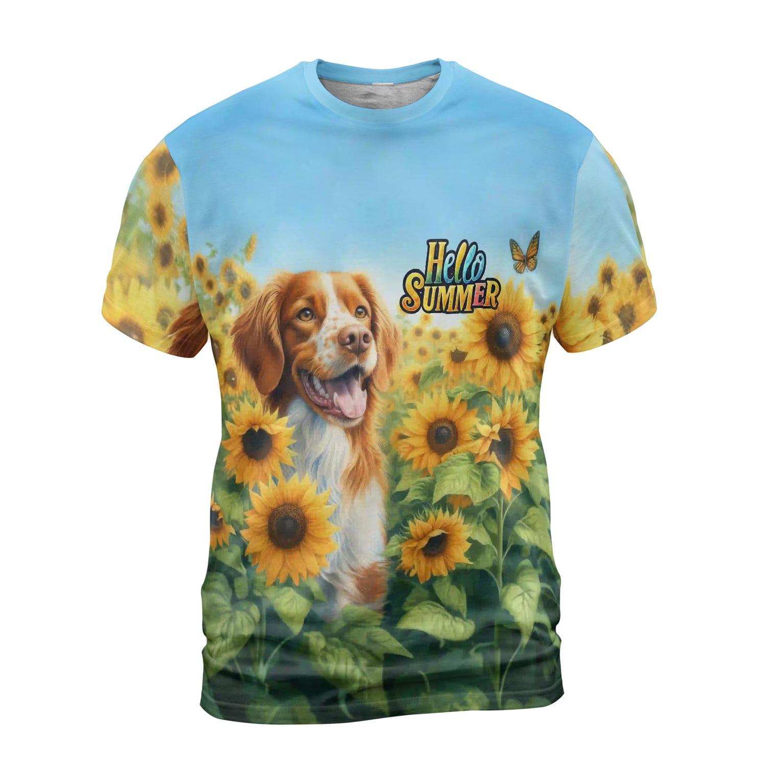 Brittany Spaniel Hello Summer Sunshine Sunflowers Spring Retro Vintage ...