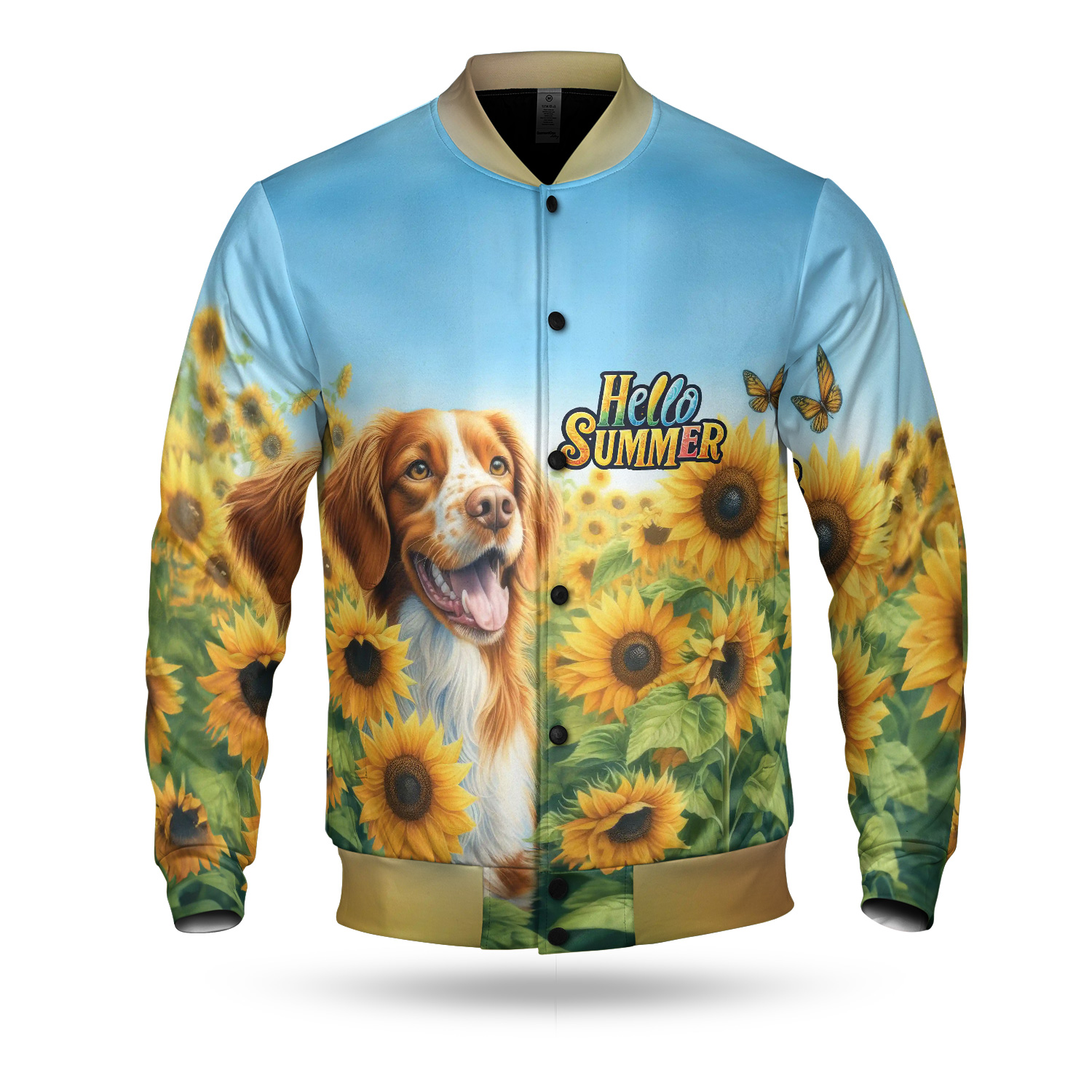 Brittany Spaniel Hello Summer Sunshine Sunflowers Spring Retro Vintage ...