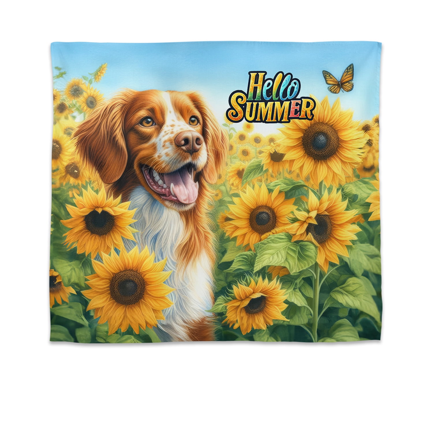 Brittany Spaniel Hello Summer Sunshine Sunflowers Spring Retro Vintage ...