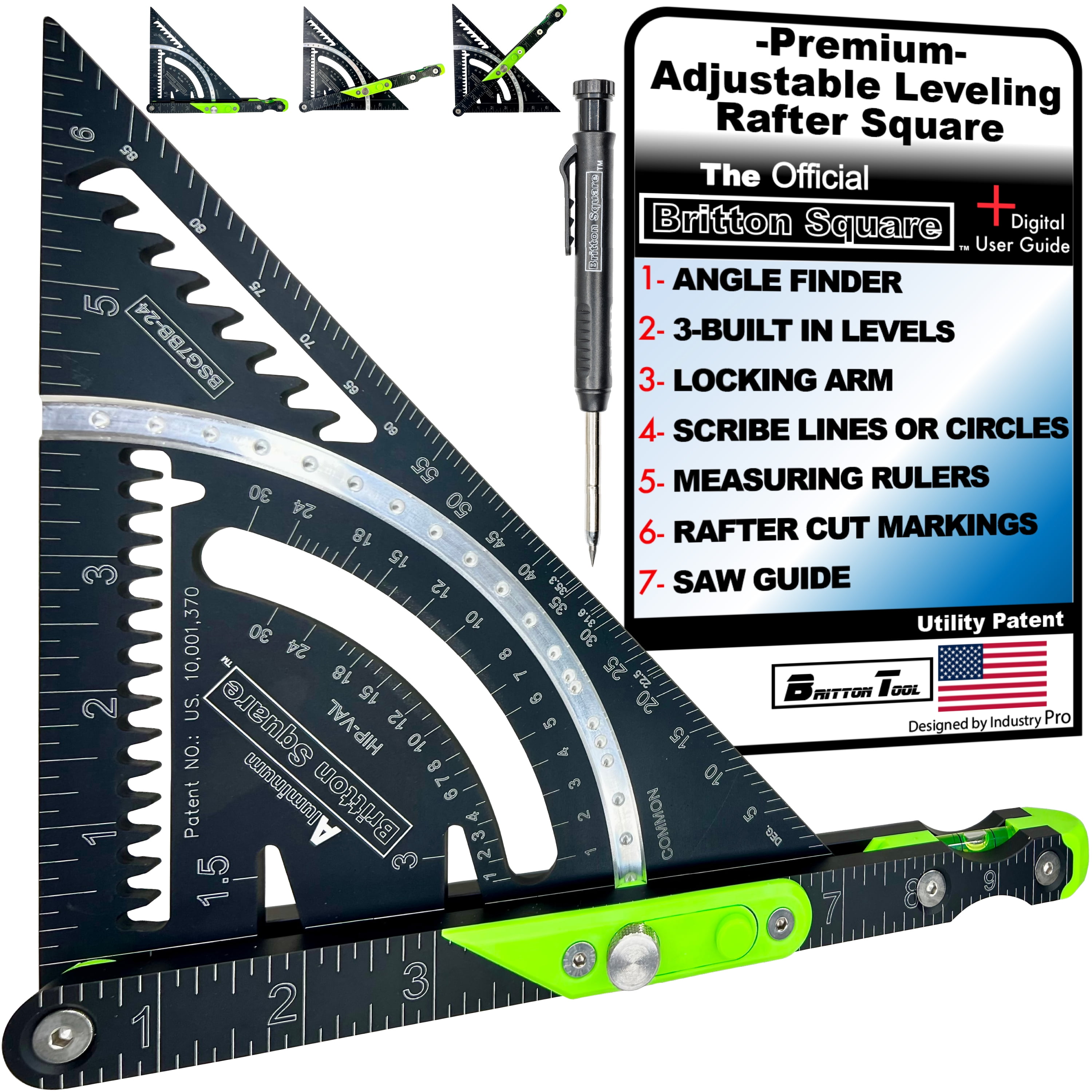 Britton Square 7''-Black/Green- Aluminum, Rafter Square - Walmart.com