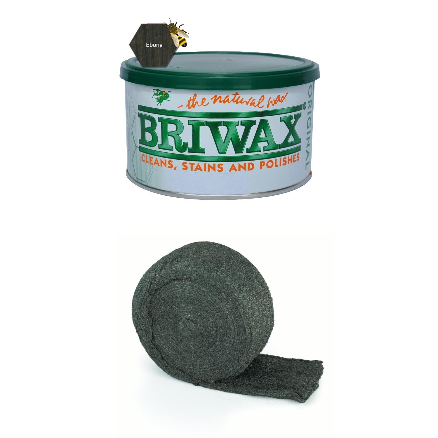 Briwax Ebony 1 lb Furniture Wax Polish with Oil-Free Steel Wool Wood ...