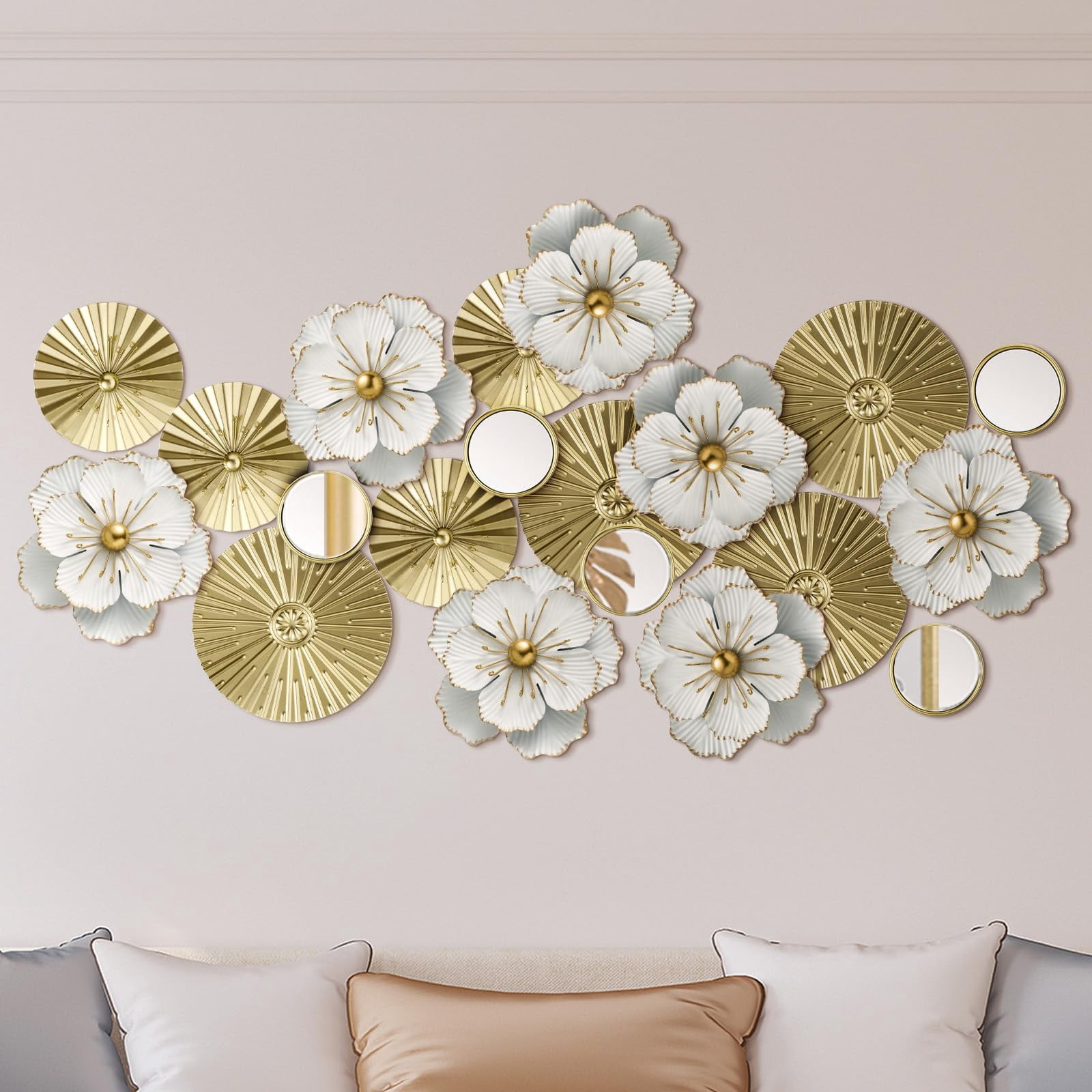 Briwooody 20 Pcs Metal Flower Wall Decor Ivory Metal Plates Mirror Wall ...