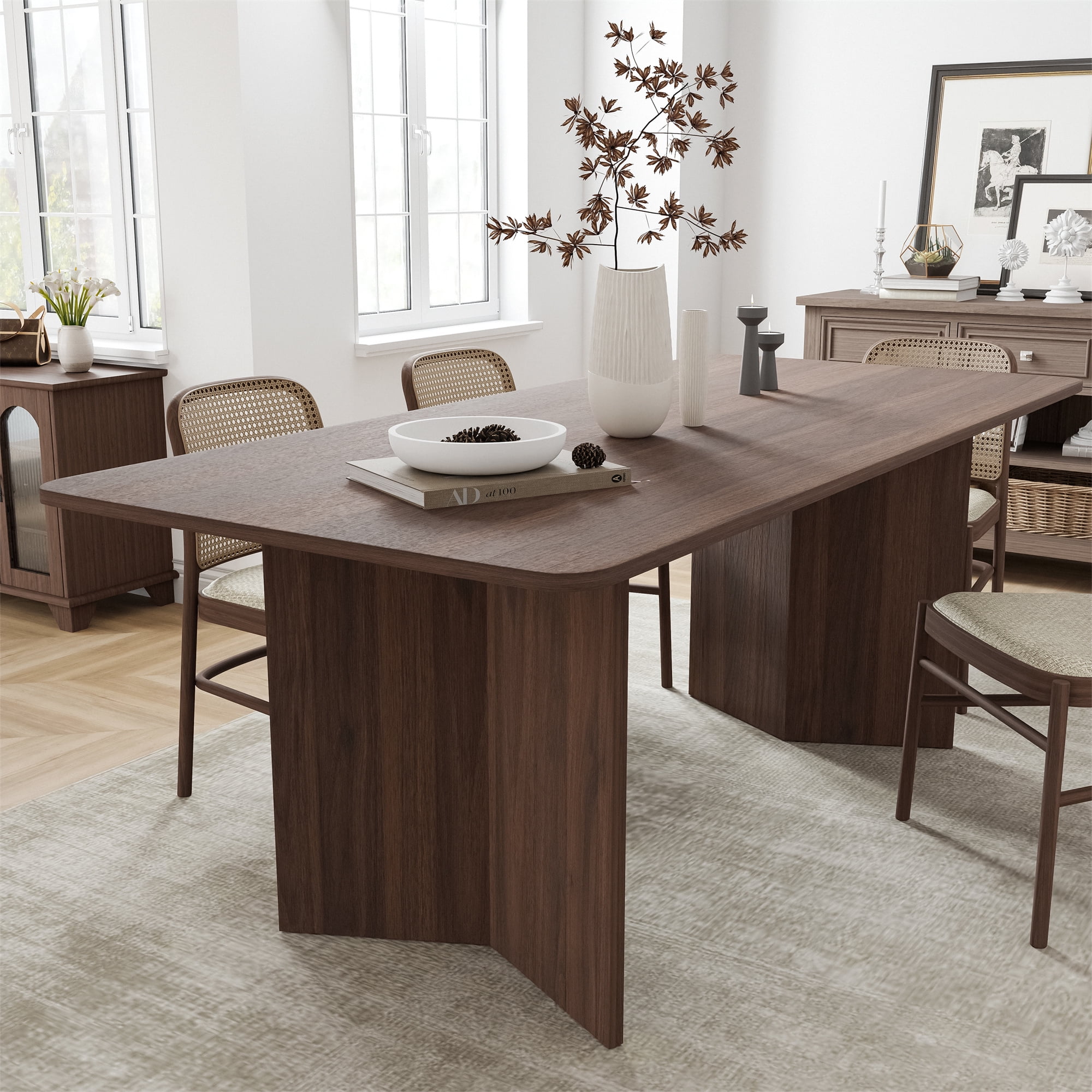 Brix 67"x33.5" Soild Wood Dining Table Rectangle Kitchen Table, Walnut ...