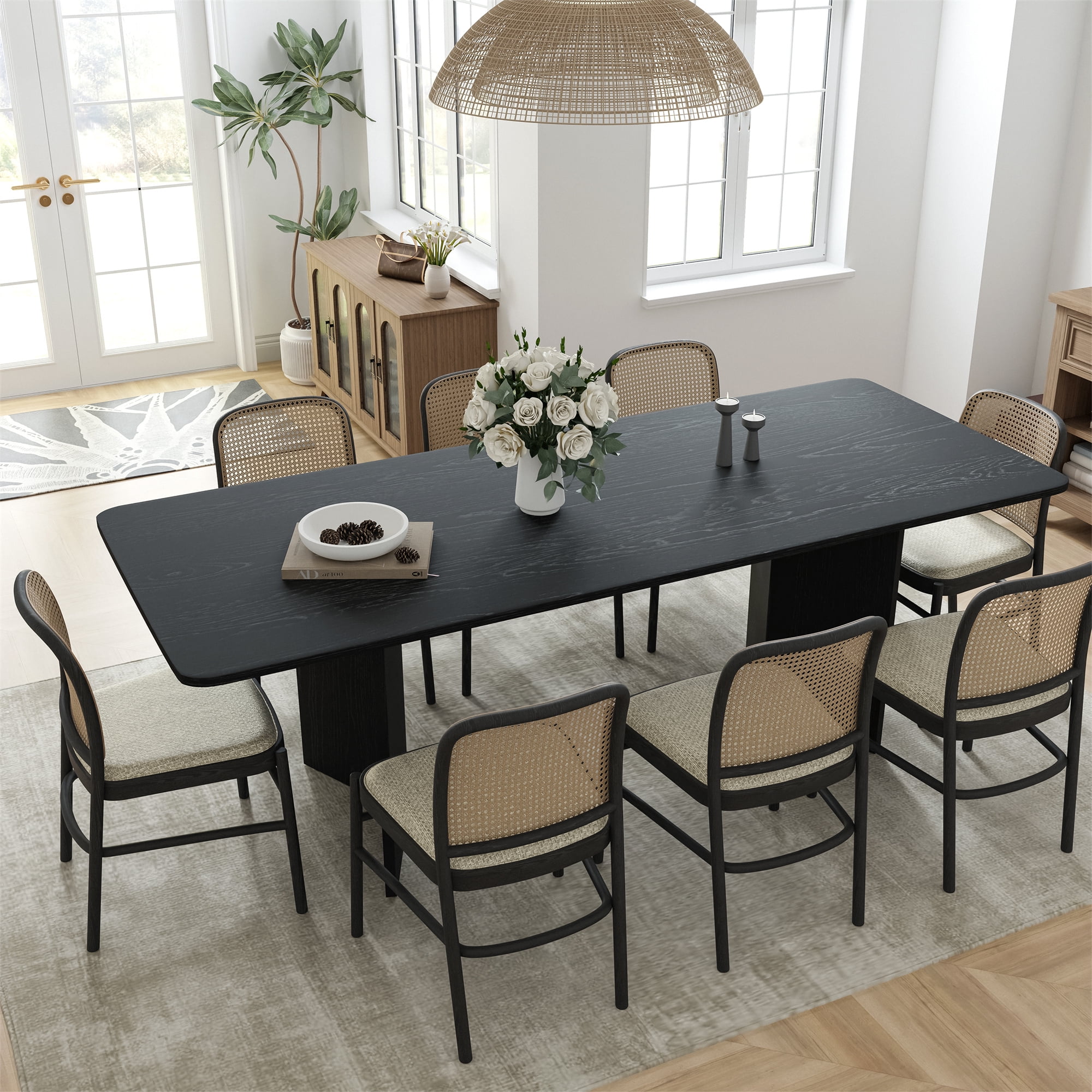 Brix 79"x33.5" Soild Wood Dining Table Rectangle Kitchen Table, Black ...