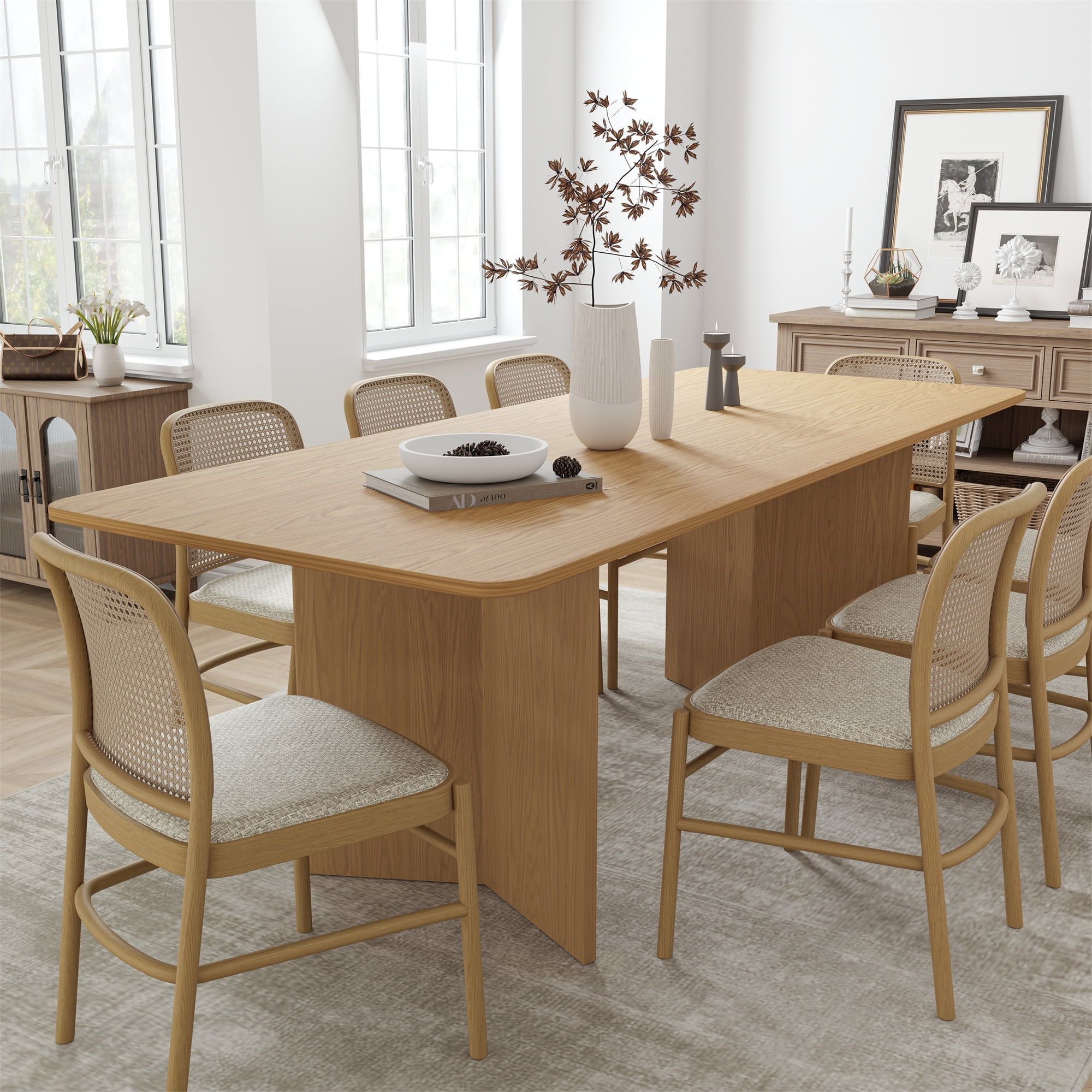 Brix 79"x33.5" Soild Wood Dining Table Rectangle Kitchen Table, Oak - Walmart.com
