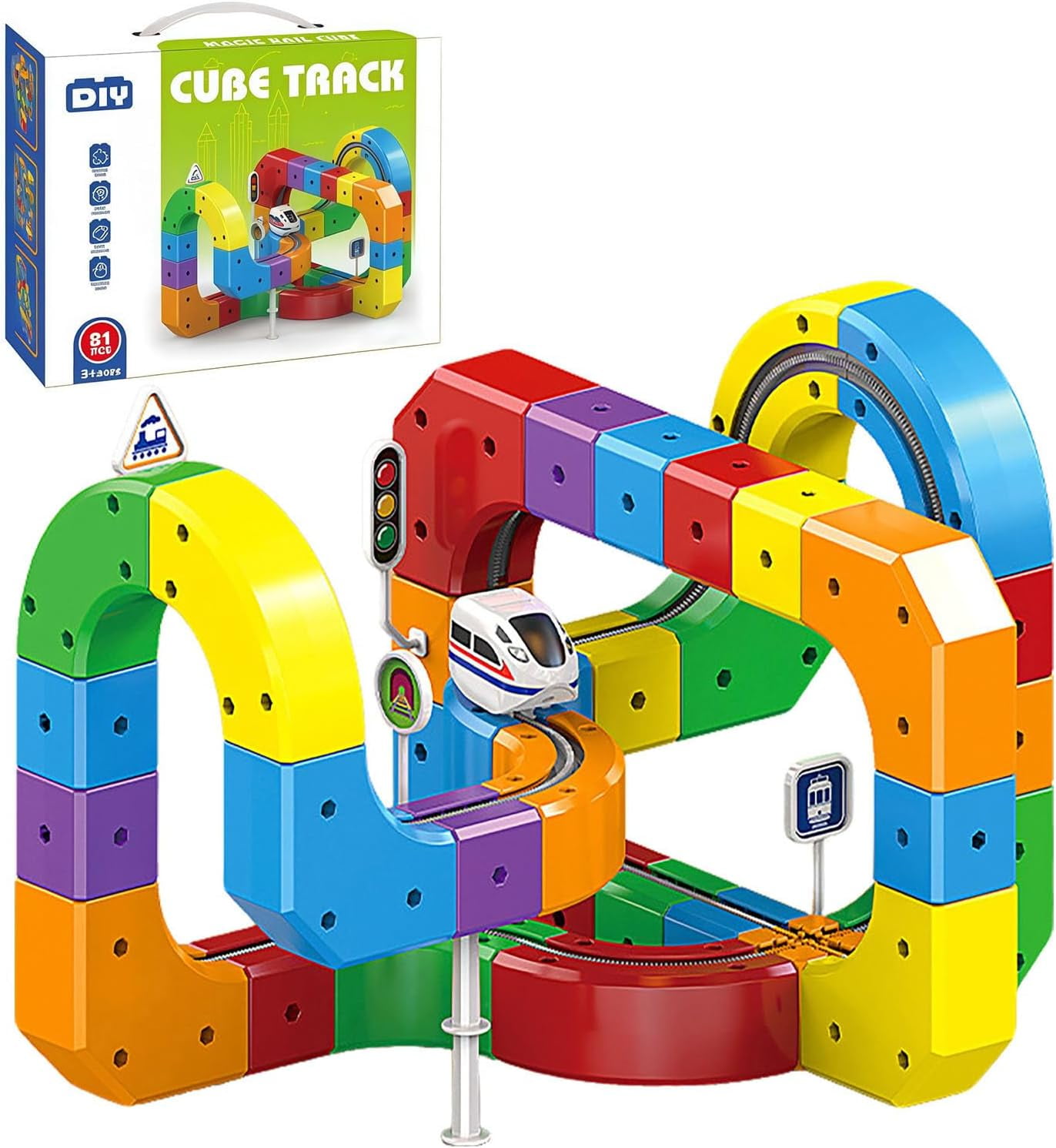 BrixVibe Track Fusion Toy Train Car Race Electric Set Cube Rail Cube ...