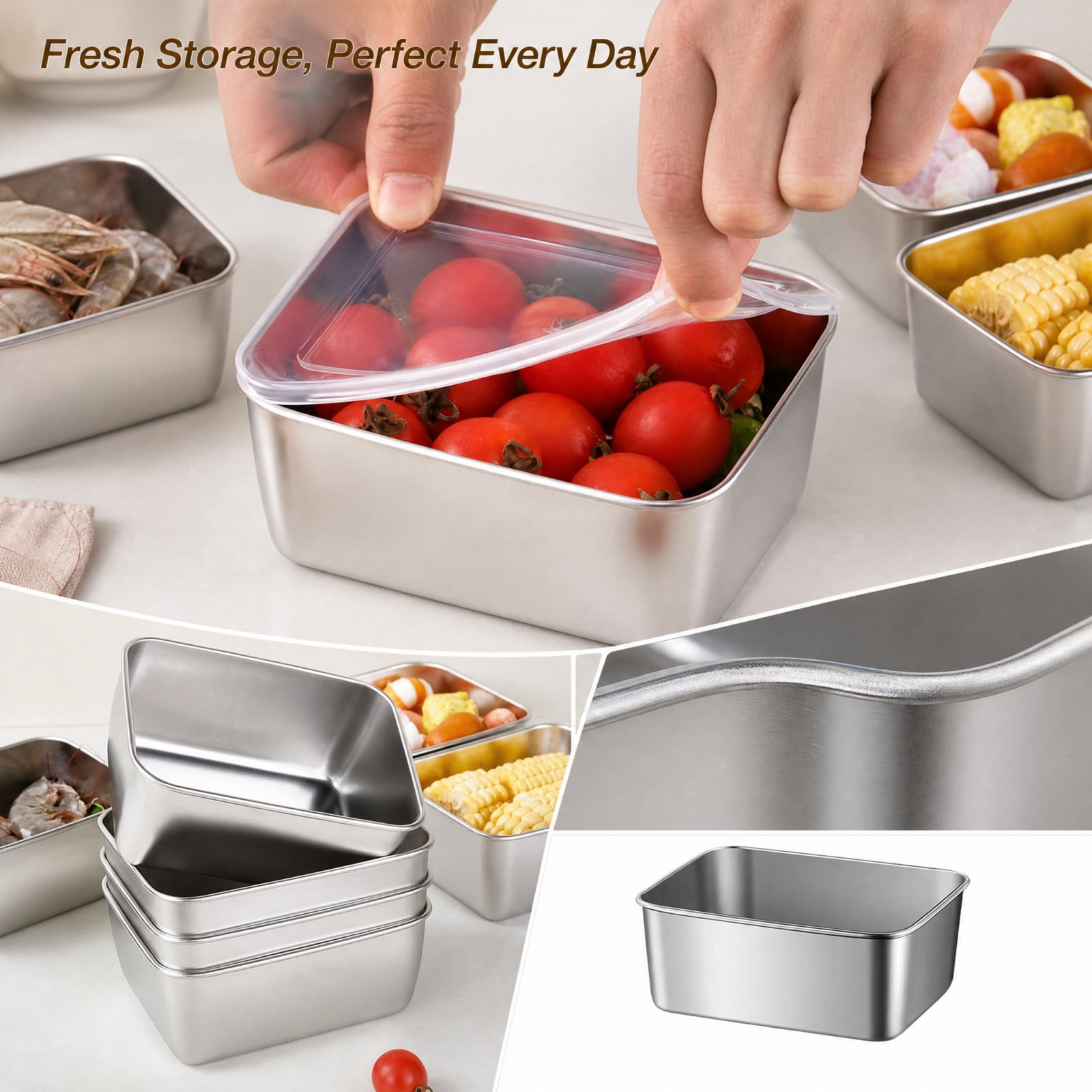 Brixlen 6‑Pack Food‑Grade Stainless Steel Food Storage Containers with ...