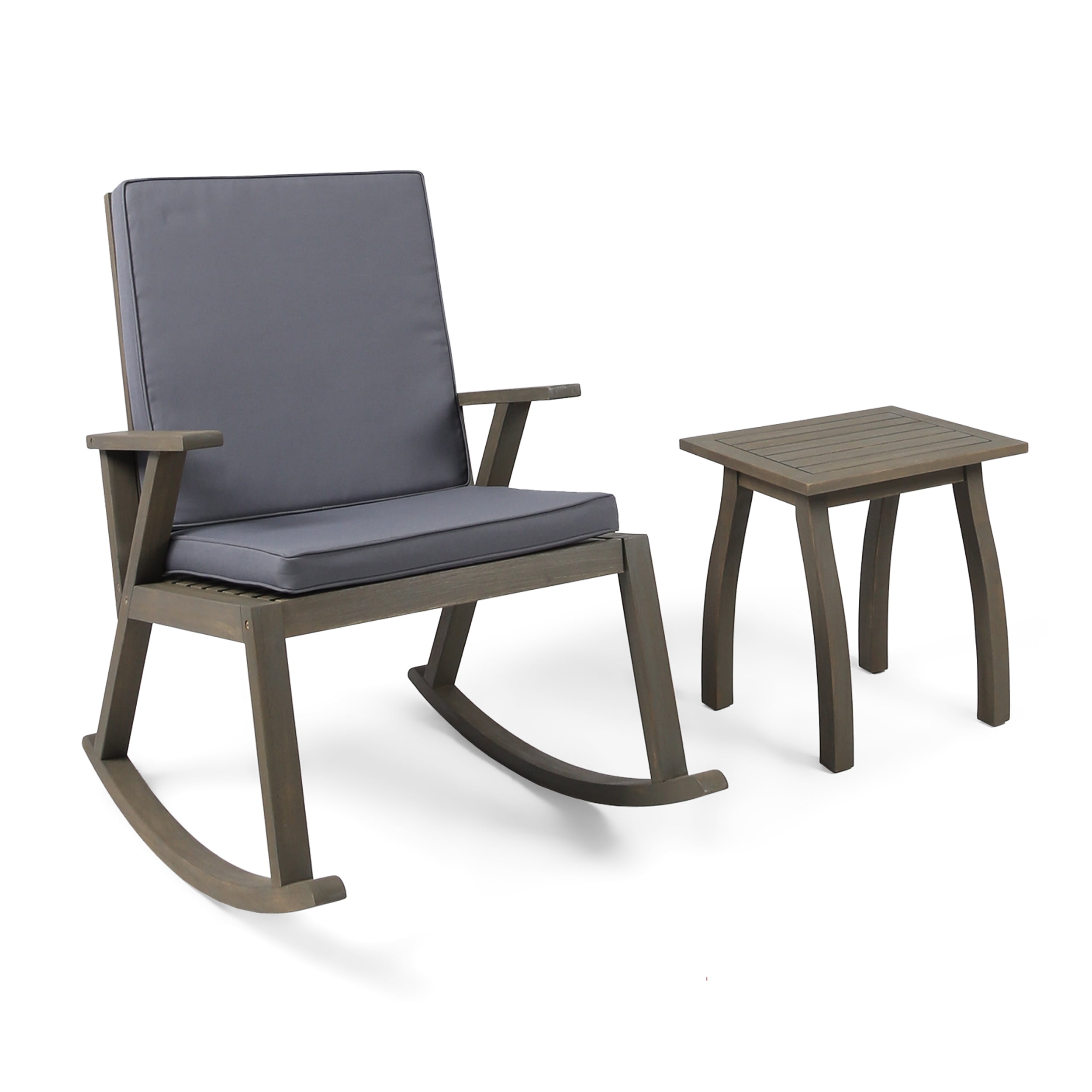 Brixton Outdoor Acacia Wood Rocking Chair with Side Table, Gray and ...
